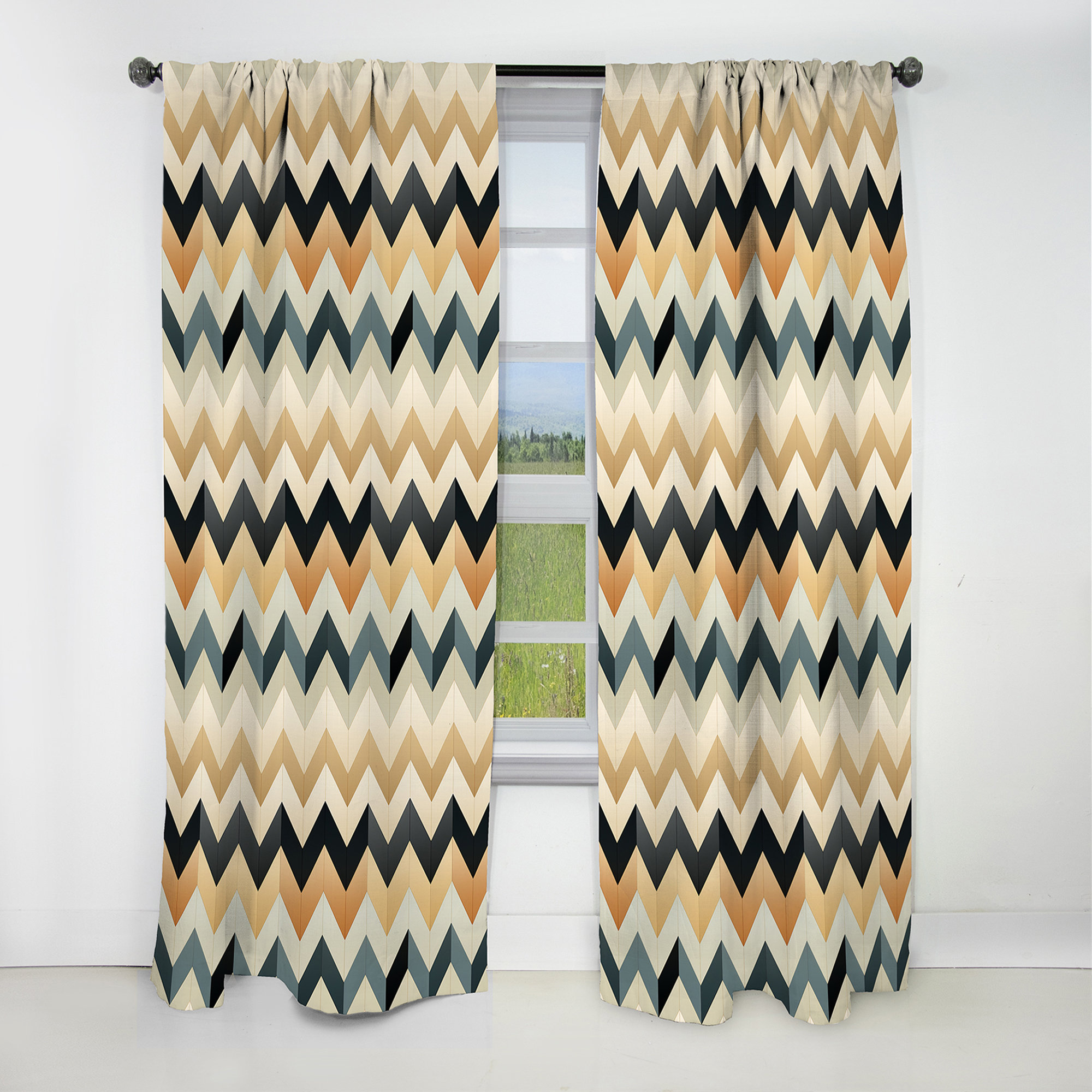 Design Art Ivory Boho Accents Chevron III - Chevron Curtain - Blackout ...