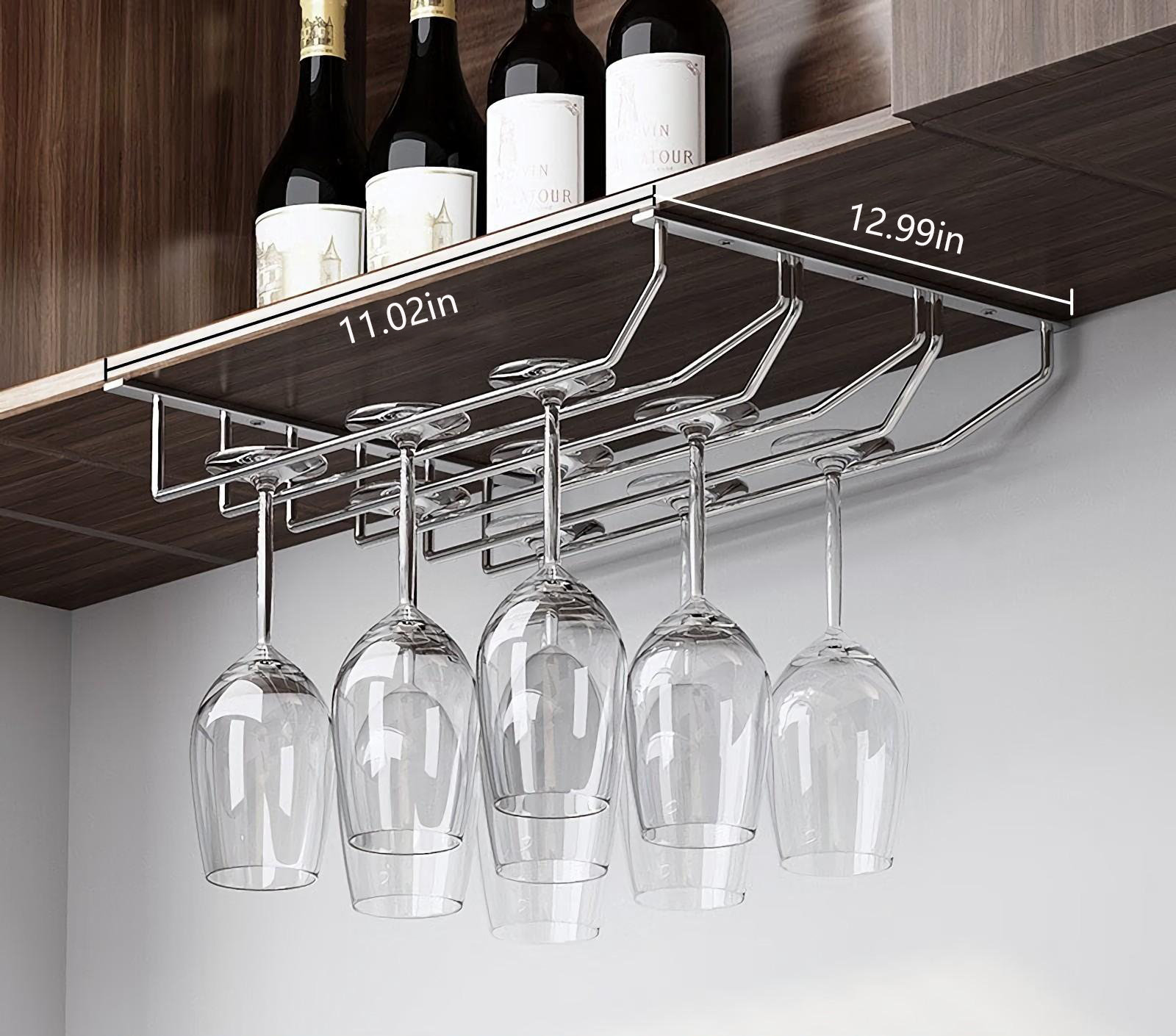 Mint Pantry® Stainless Steel Hanging Wine Glass Rack - 3-Row Inverted ...
