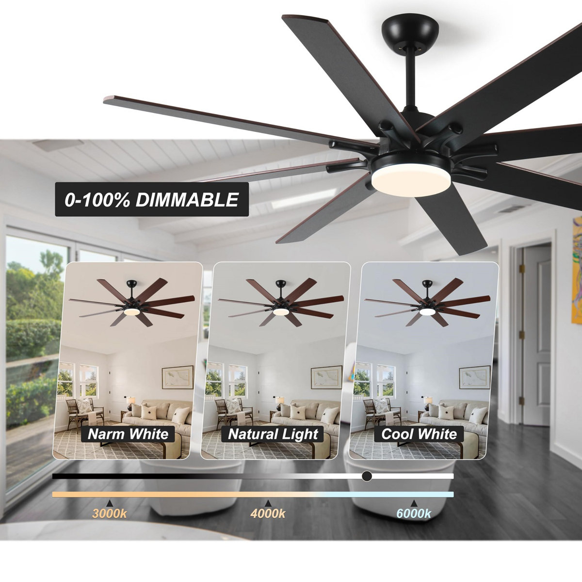 Ebern Designs 72" Smart Ceiling Fan With Light & Remote, Dimmable 6 ...