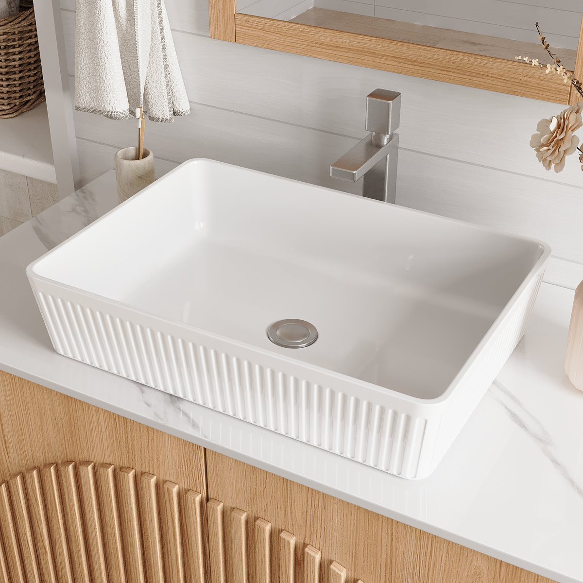 Spectre Link Black Rectangular Ceramic Vessel Sink, Modern Linear ...