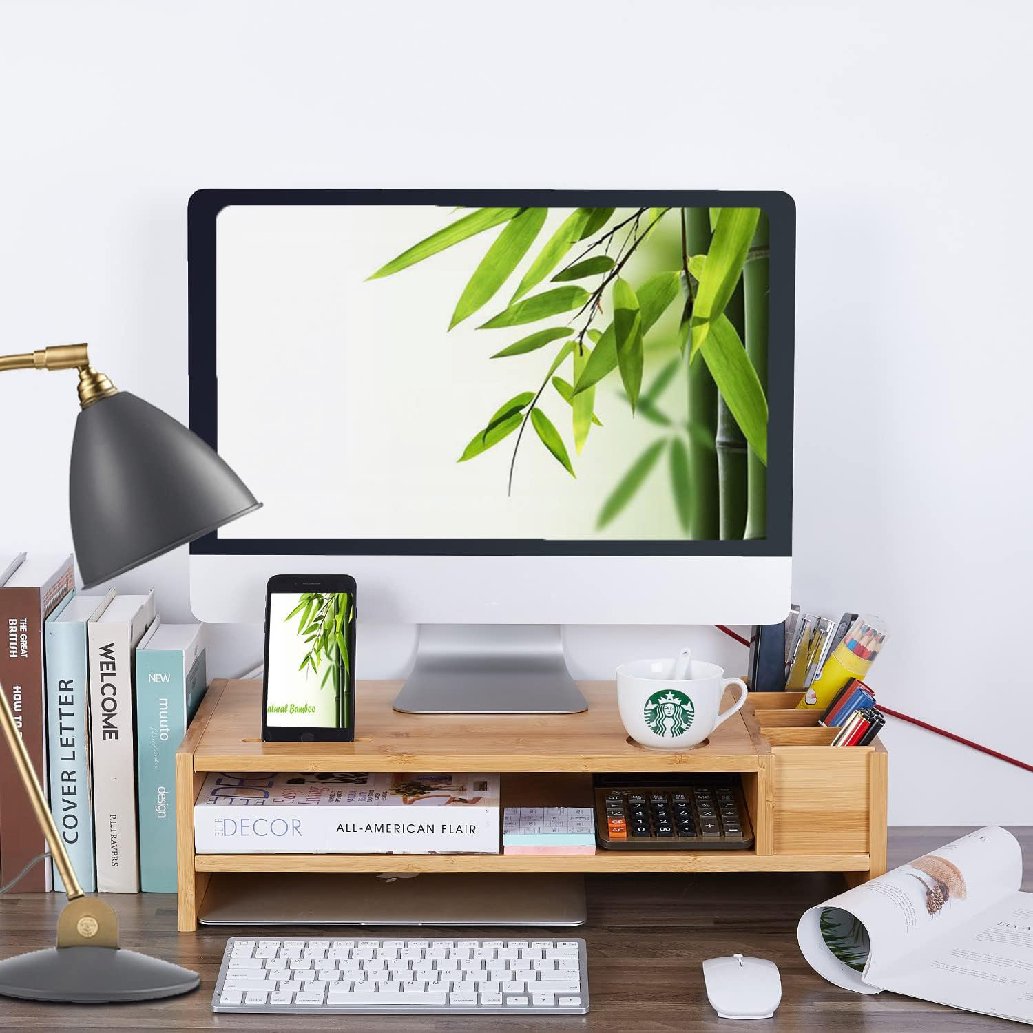 Loon Peak® Kalesia 2-Tier Bamboo Monitor Stand | Wood Desk Organizers ...