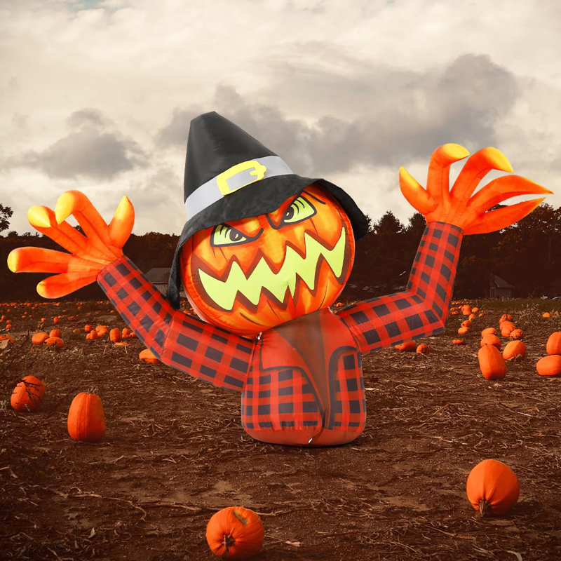 The Holiday Aisle® 6.4 FT Halloween Inflatables Pumpkin Ghost with ...