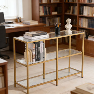 17 Stories Modern Glass Console Table With Tempered Glass Top And ...