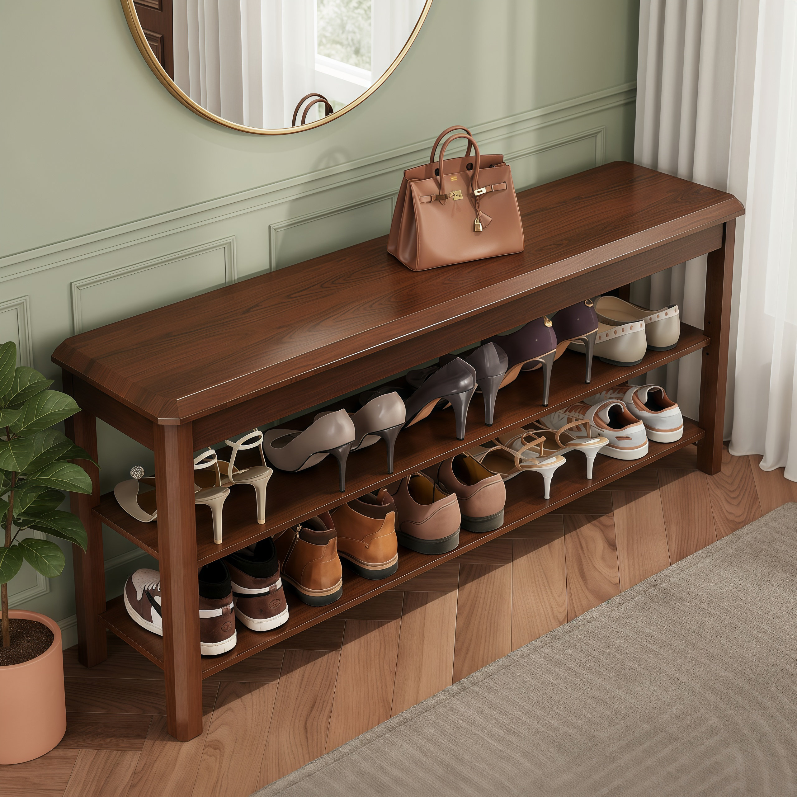 Rebrilliant Solid Wood Front Door Entry Shoe Bench, With A Load-Bearing ...
