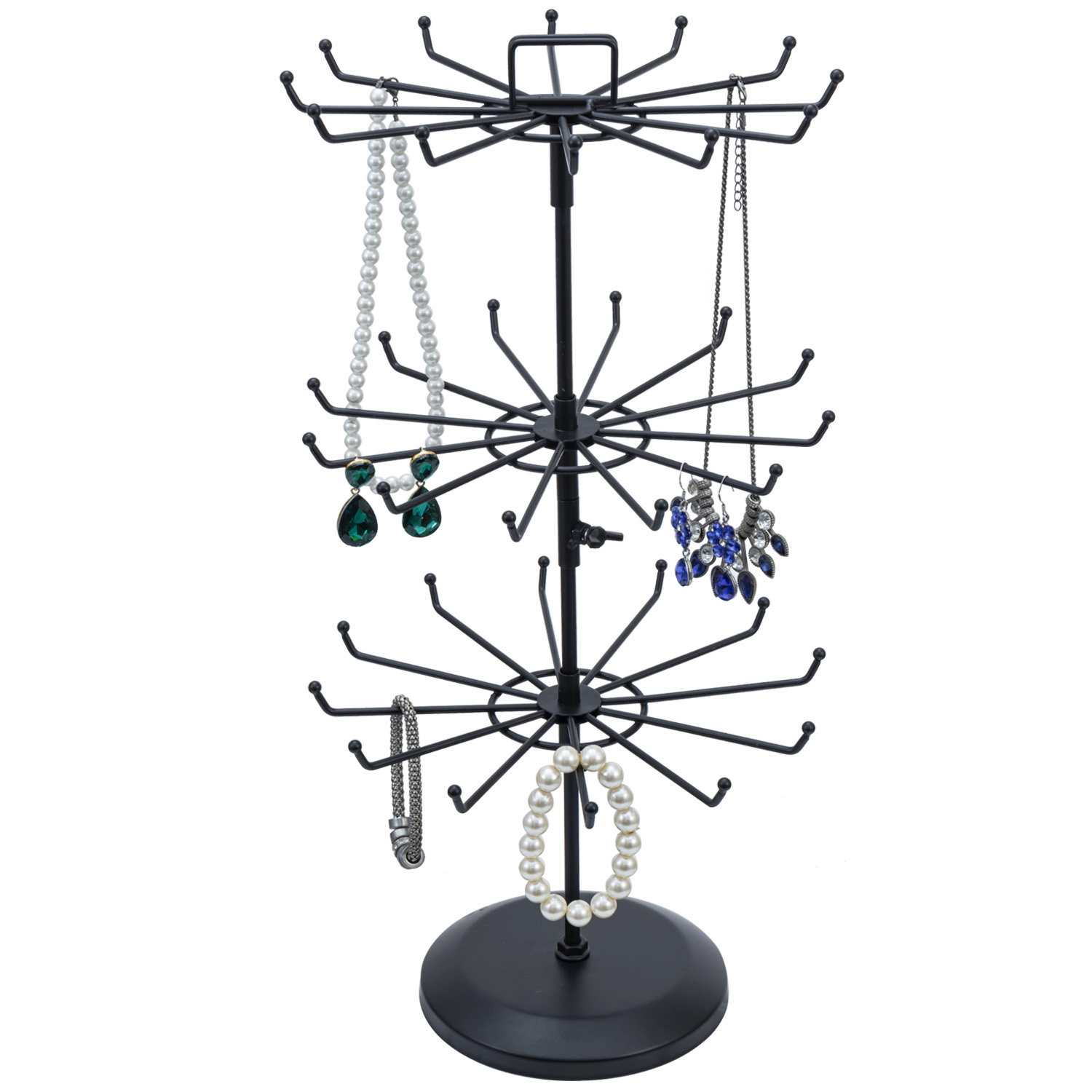 Ebern Designs 3 Tier Rotate Jewelry Stand with 36 Bracelet Hooks | Wayfair