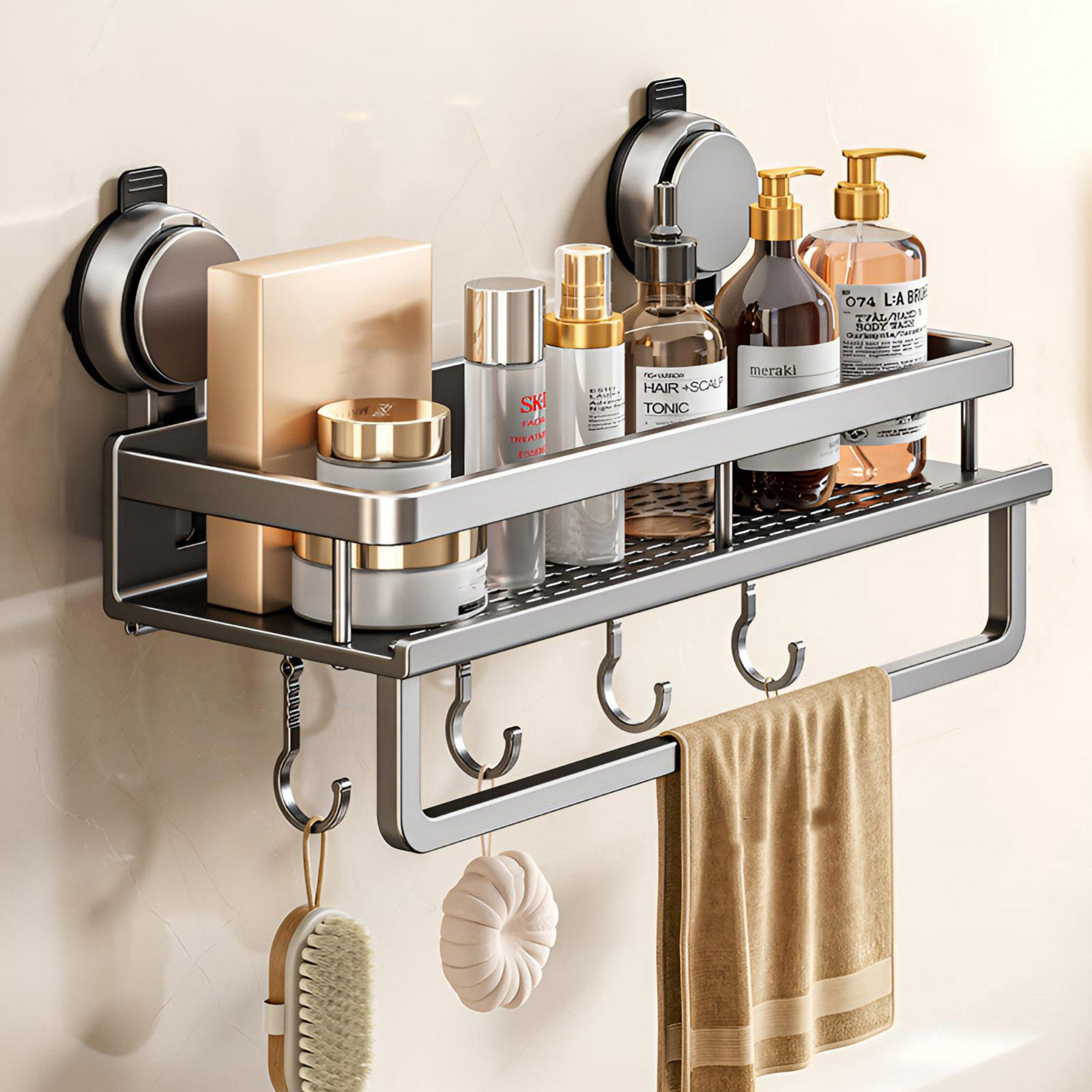 Rebrilliant Non Perforated Strong Suction Cup Bathroom Storage Rack ...