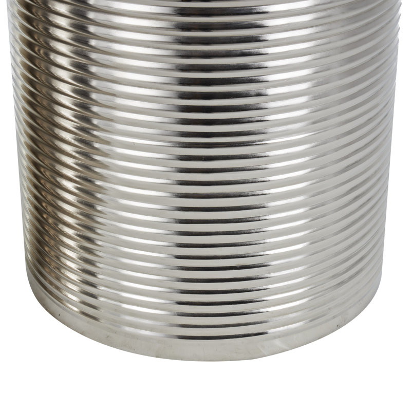 Everly Quinn Mulvey Metal Ribbed Drum Side End Silver Accent Table ...