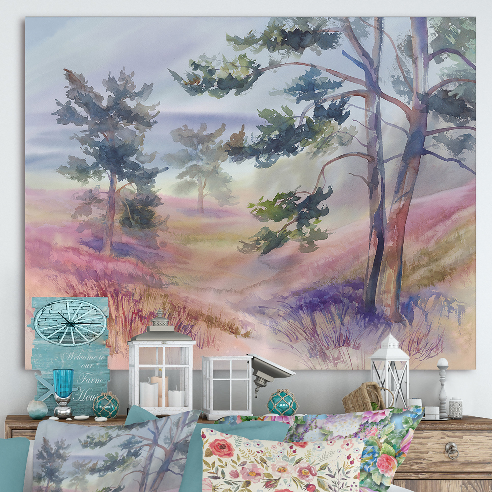 East Urban Home Pine Trees in the Summer Meadow - Painting Print on ...