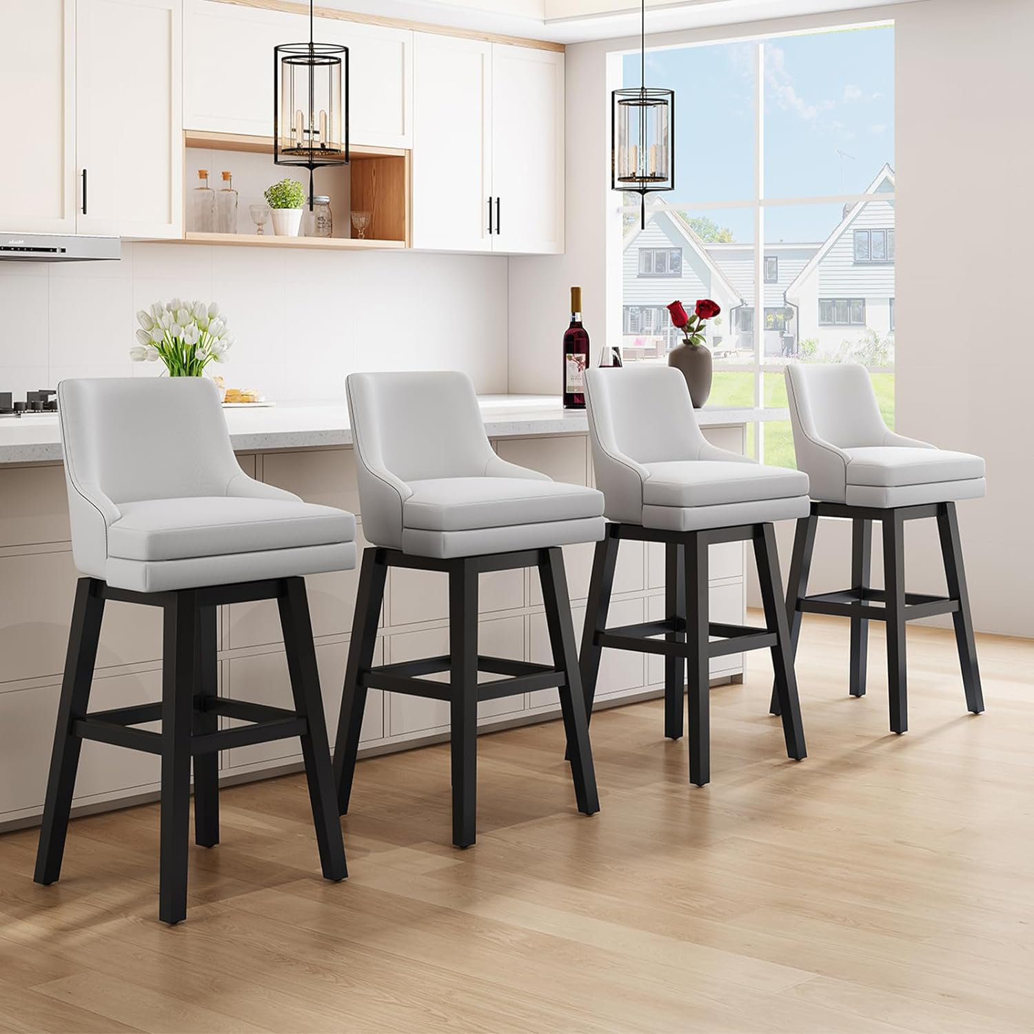 Hokku Designs Zoelie Swivel 30'' Bar Stool, Upholstered Swivel Bar ...