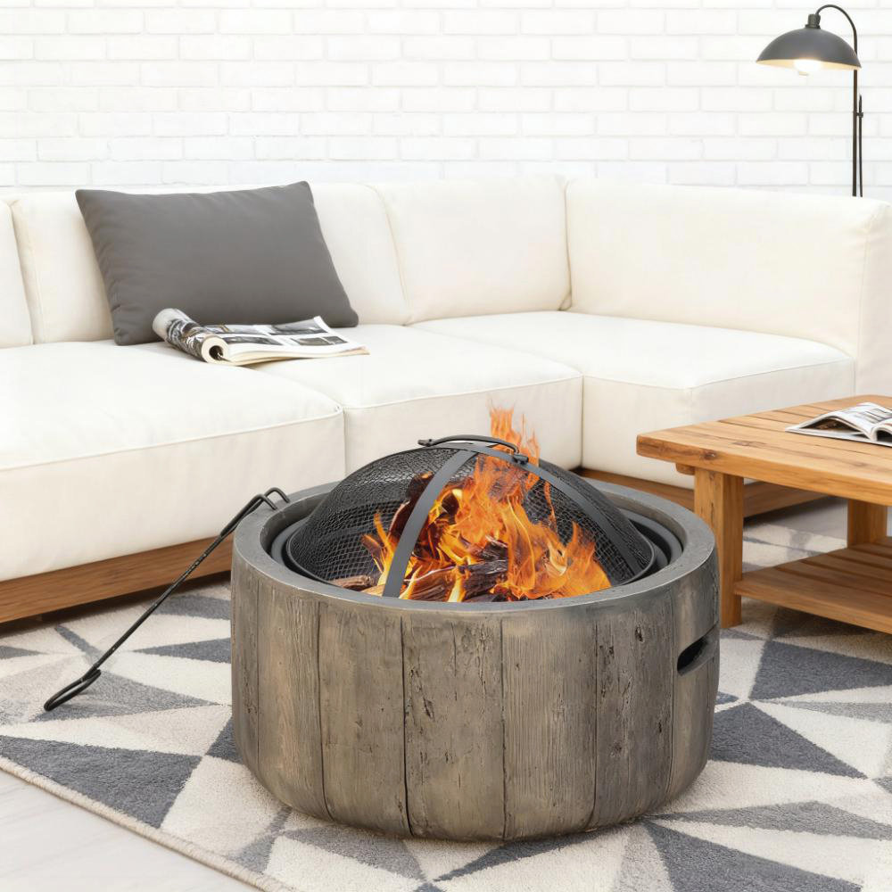 Arlmont & Co. Woodgrain Design Outdoor Fire Pit, Metal Wood Burning ...