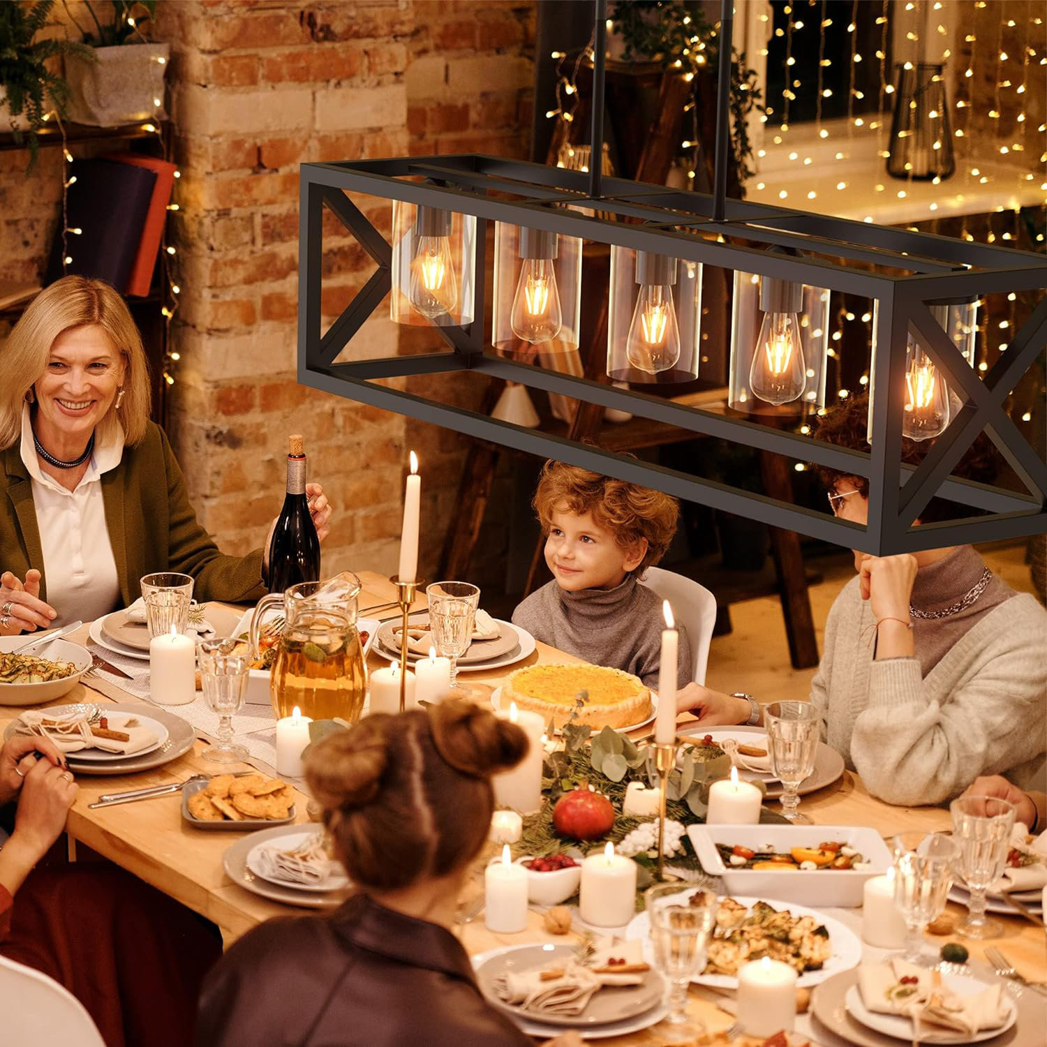 17 Stories Farmhouse Chandelier Rectangle Black, 5 Light Kitchen Island ...