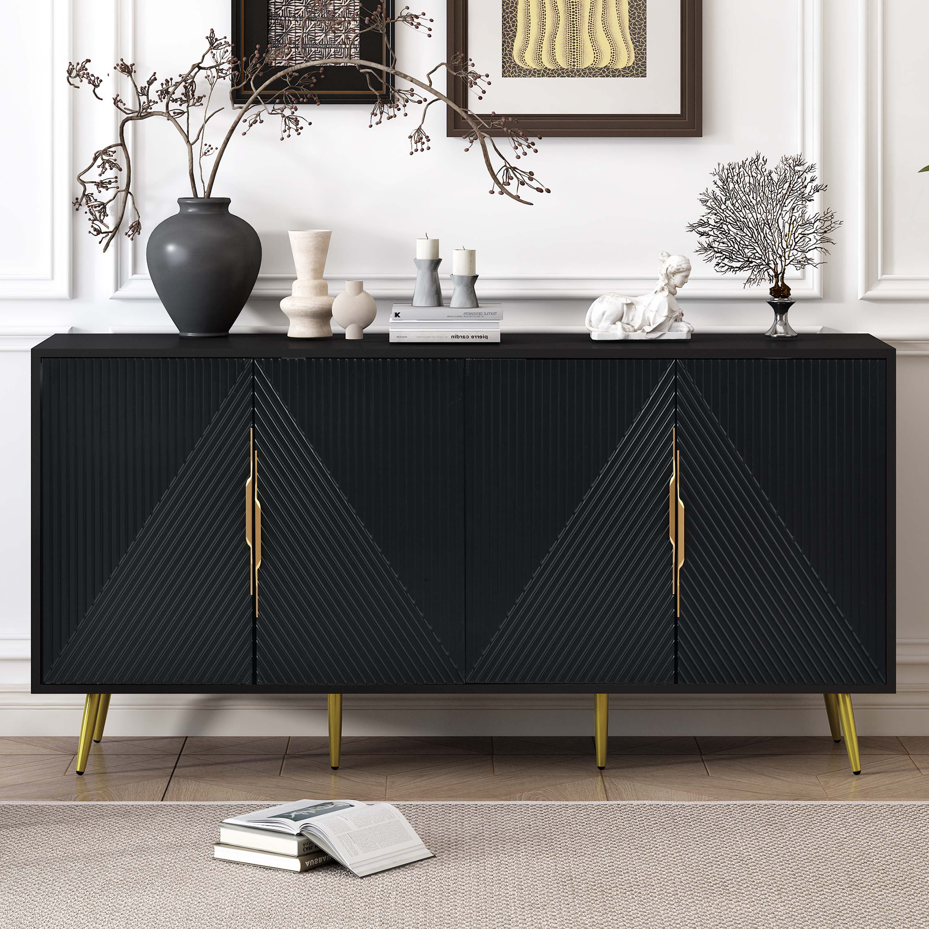 Mercer41 Niara Stylish Sideboard with Wave Geometric Design, Conical ...