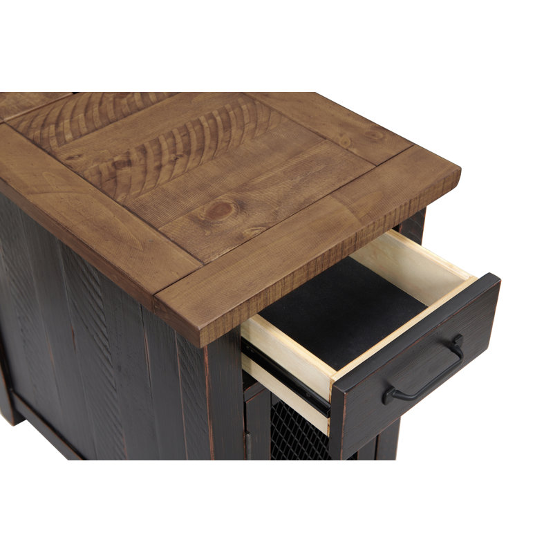 Gracie Oaks Jakendra Solid Wood Top End Table with Storage and Built-In ...