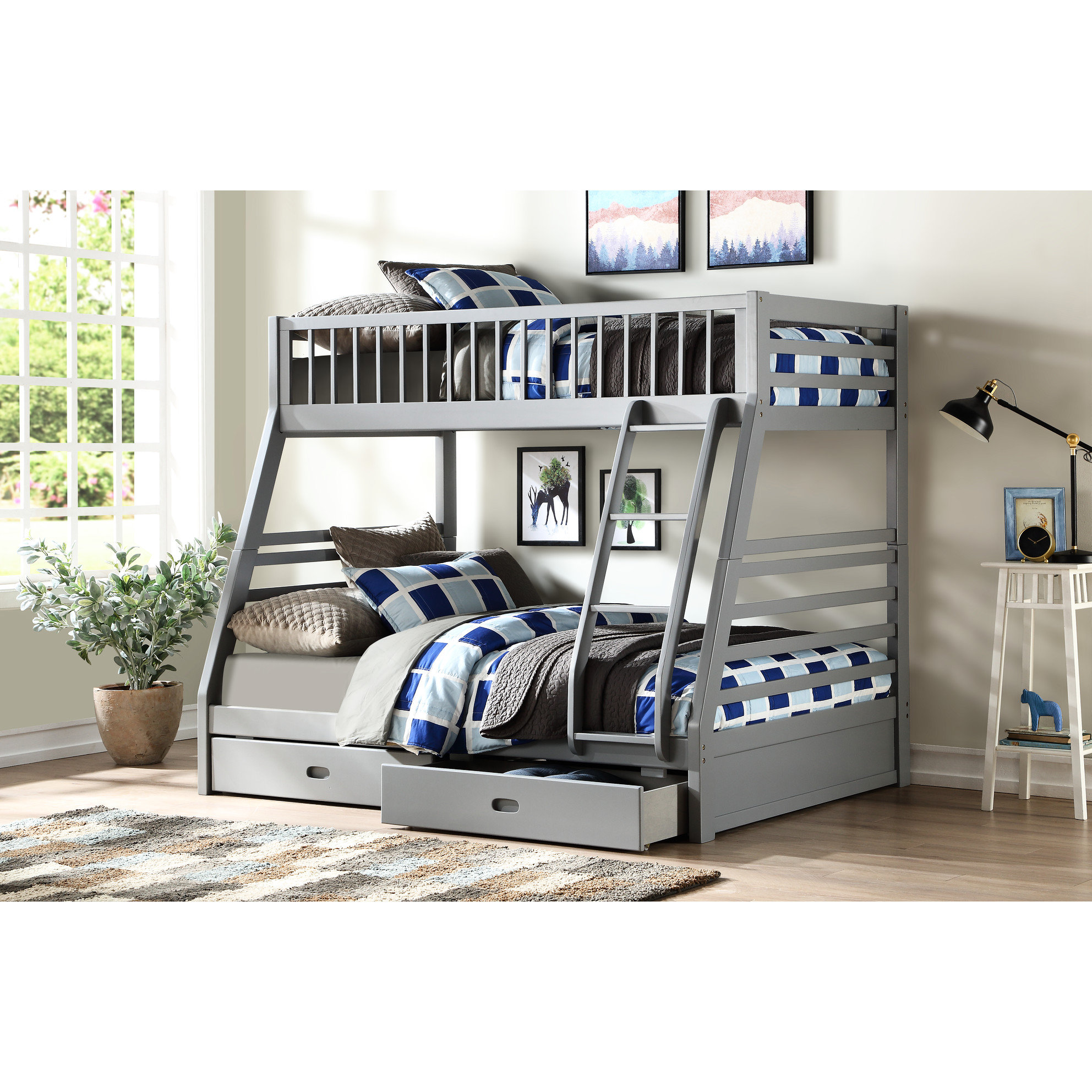 Latitude Run® Twin/Full Bunk Bed With Storage - Gray, Convertible To ...