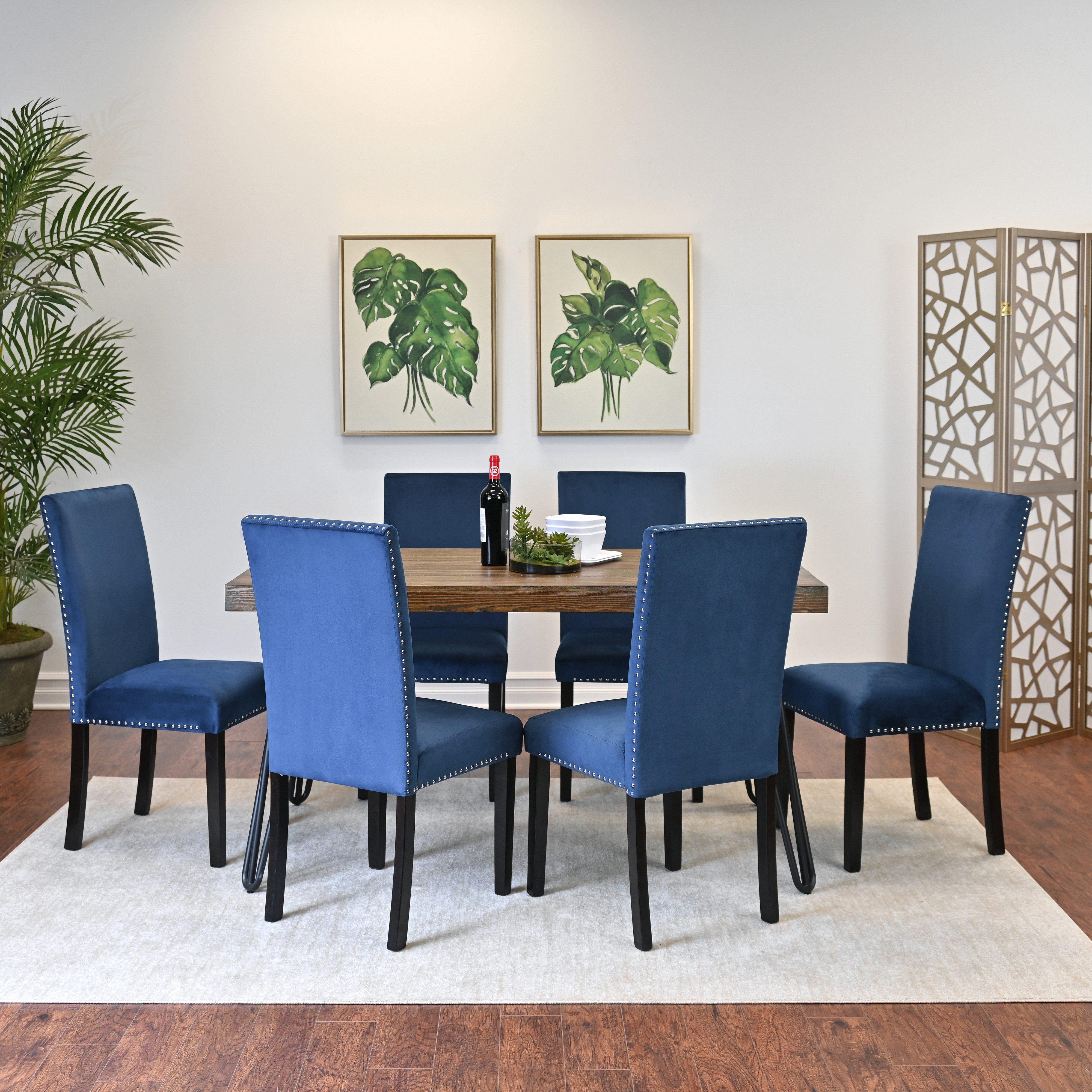 DAPPER DOODLES INC 7-Piece Dining Set, Hairpin Dining Table With 6 ...