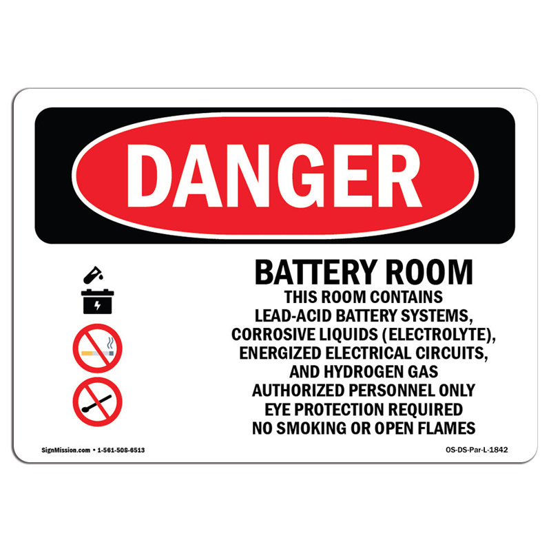 SignMission OSHA Danger Battery Room Authorized Personnel Only Sign ...