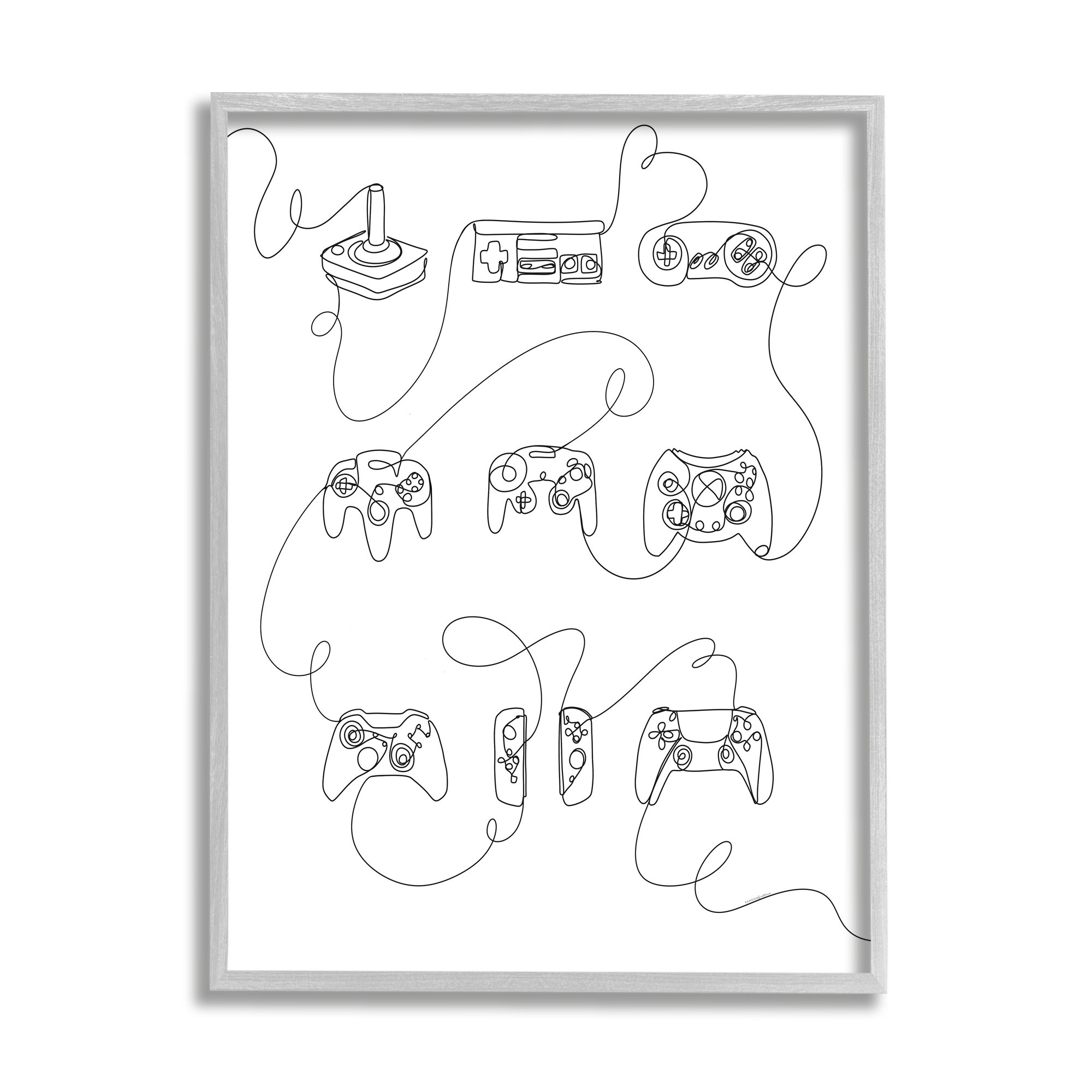 Stupell Industries Line Doodle Gaming Controllers Framed Giclee Art by ...