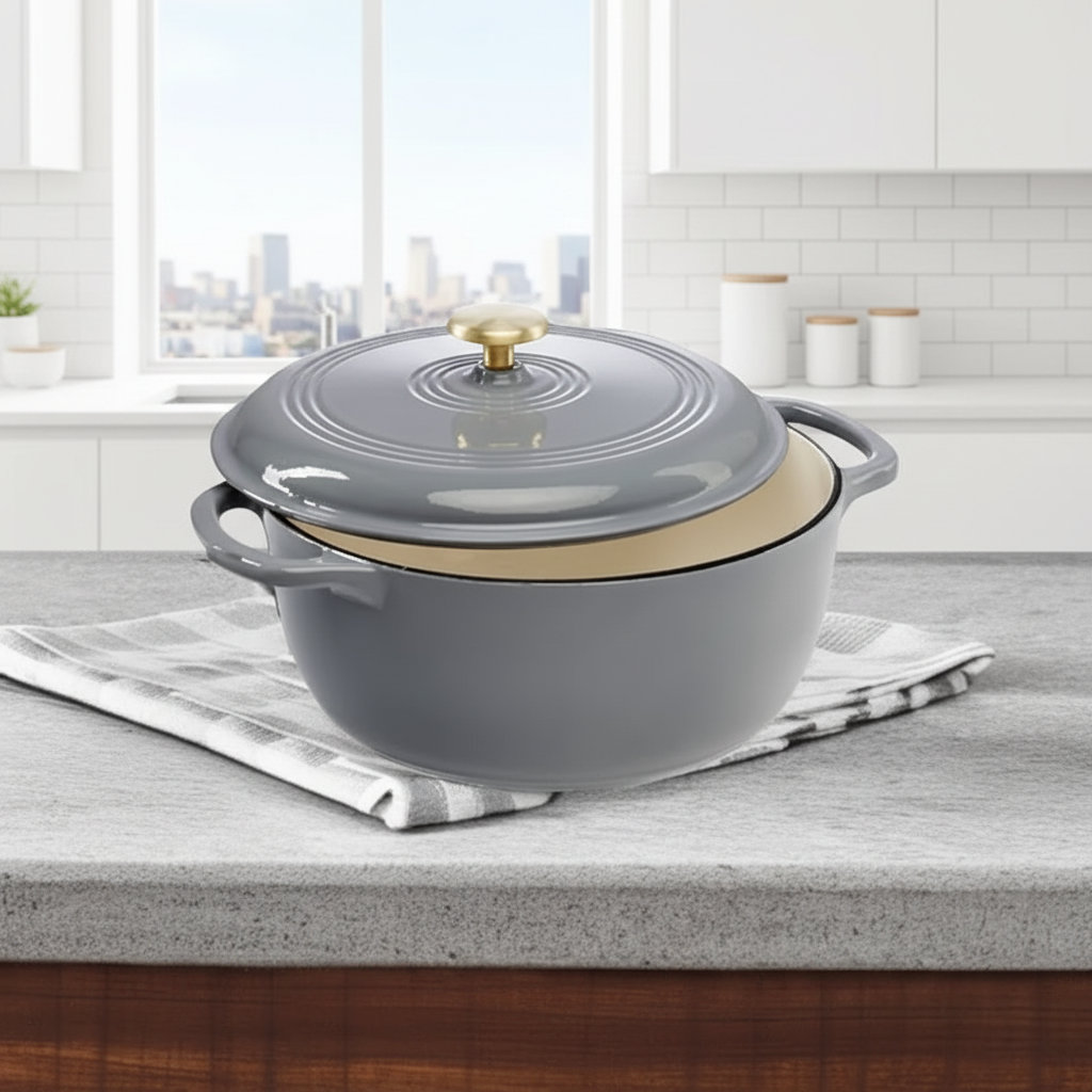 NAISIDIANZI 6-Quart Lemon Meringue Colored Enameled Cast Iron Round ...