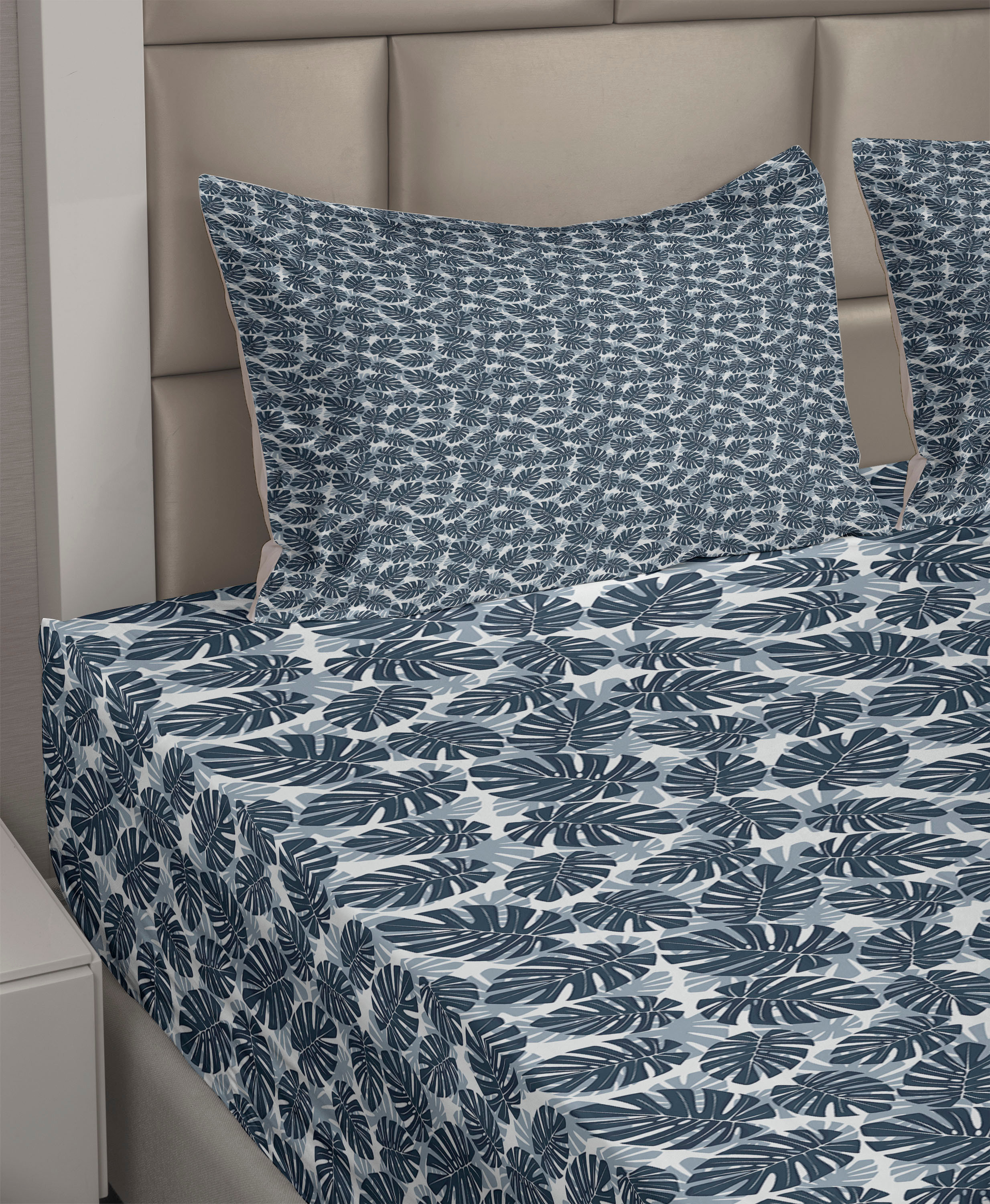 Ambesonne Tropical Sheet Set Repeating Bluish Monsteras Dark Violet ...