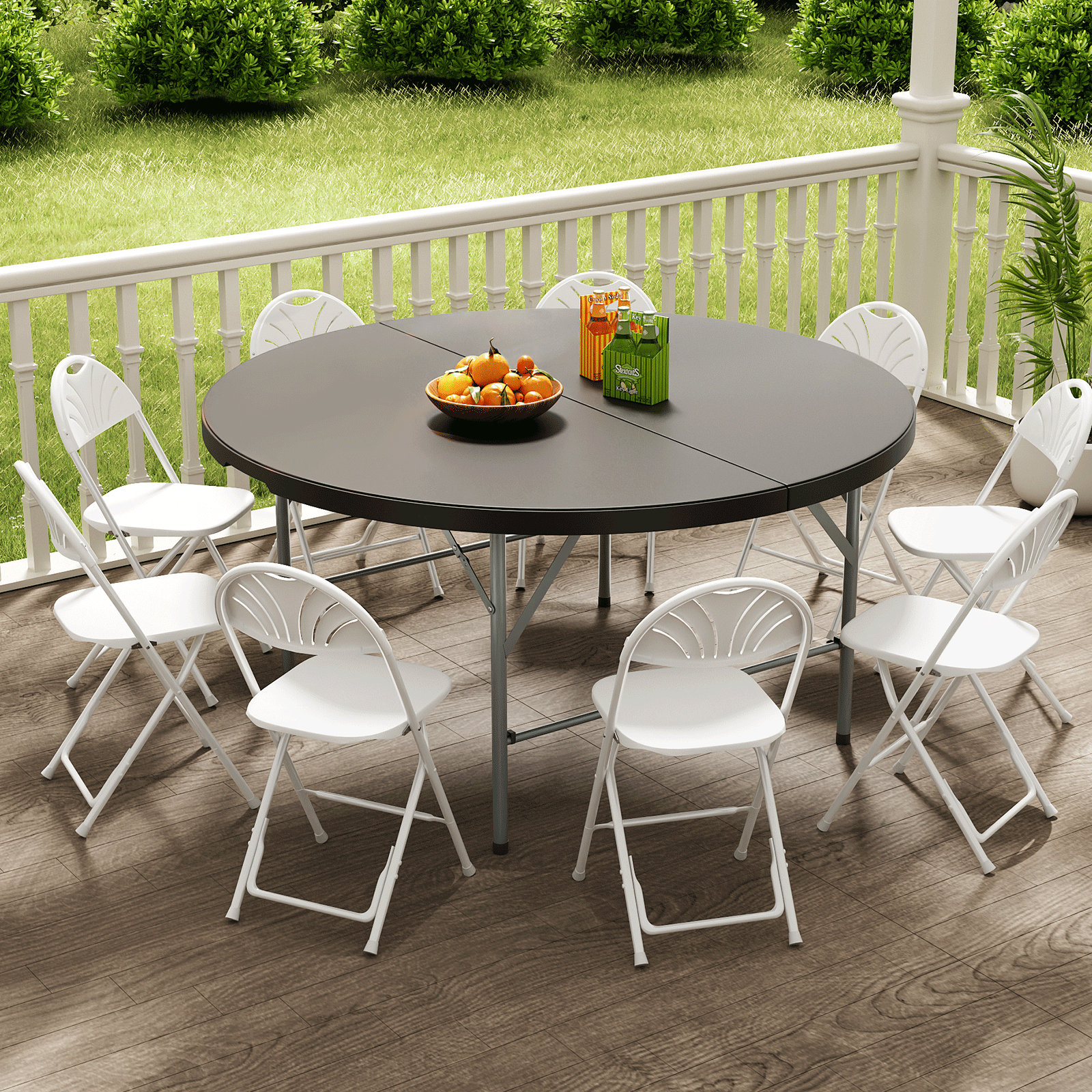 MoNiBloom Round Foldable Plastic Table Collapsible Circular Steel Frame ...