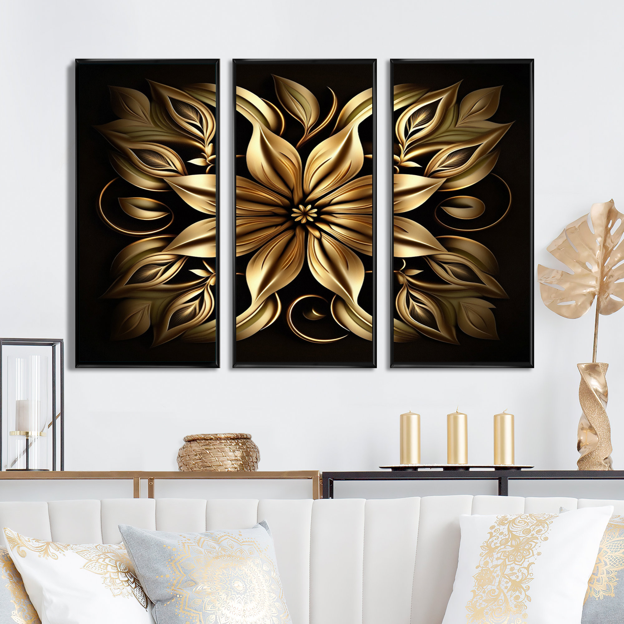 House of Hampton® Golden Lily on Black IV - 3 Piece Print on Canvas ...