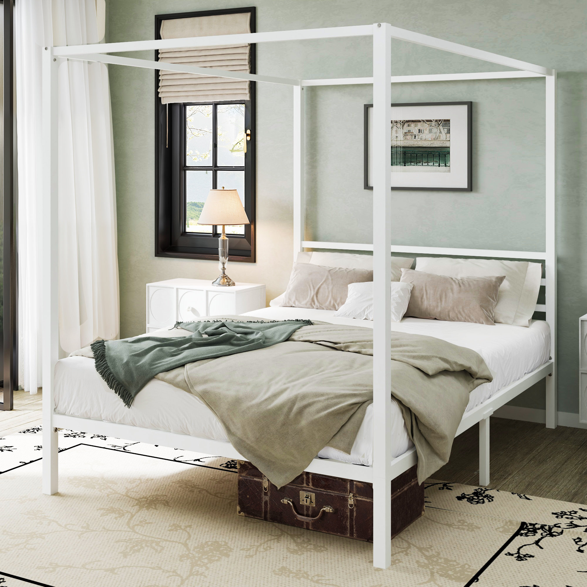 Mercury Row® Tabiauea Metal Canopy Platform Bed Frame with Metal Slats ...