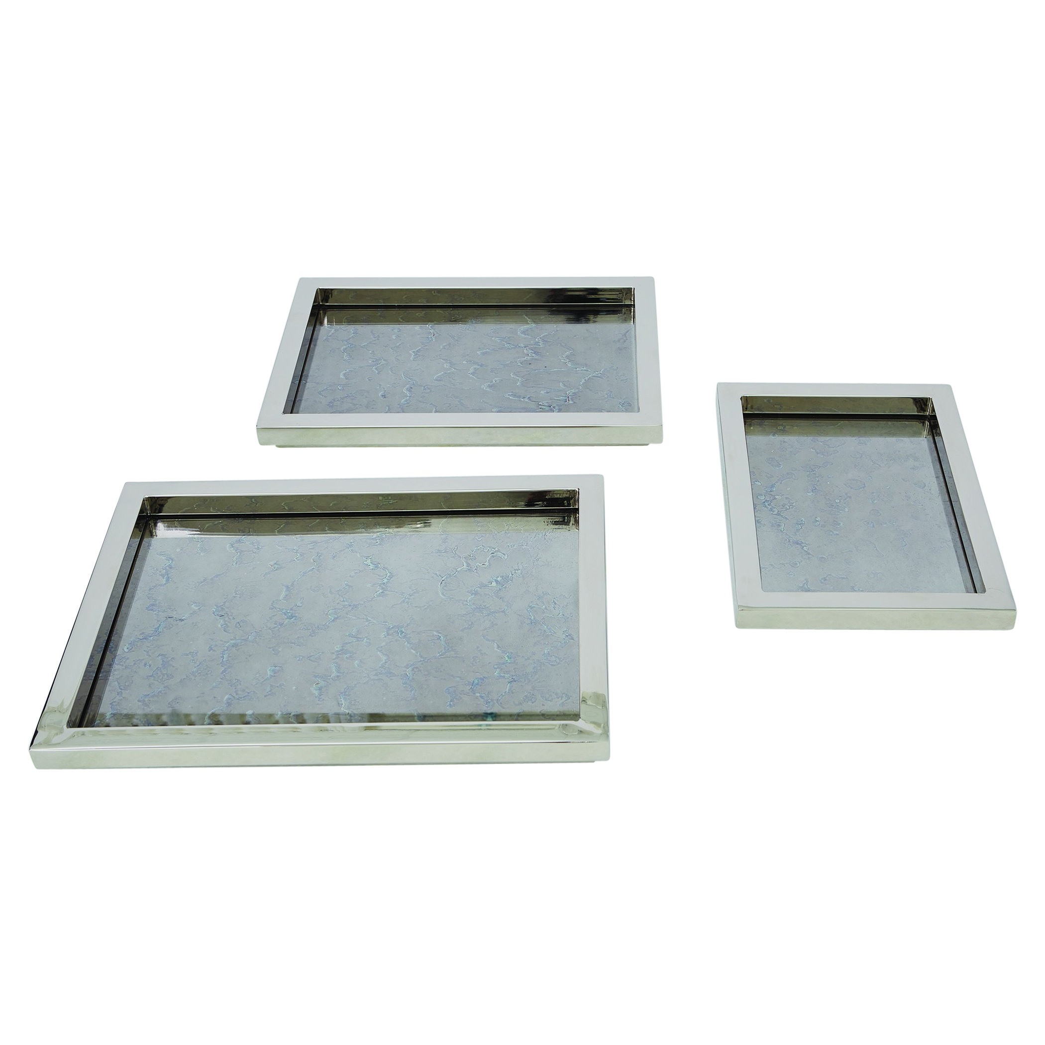 Global Views 3 Piece Stepped Nesting Tray Set-Nickel | Perigold