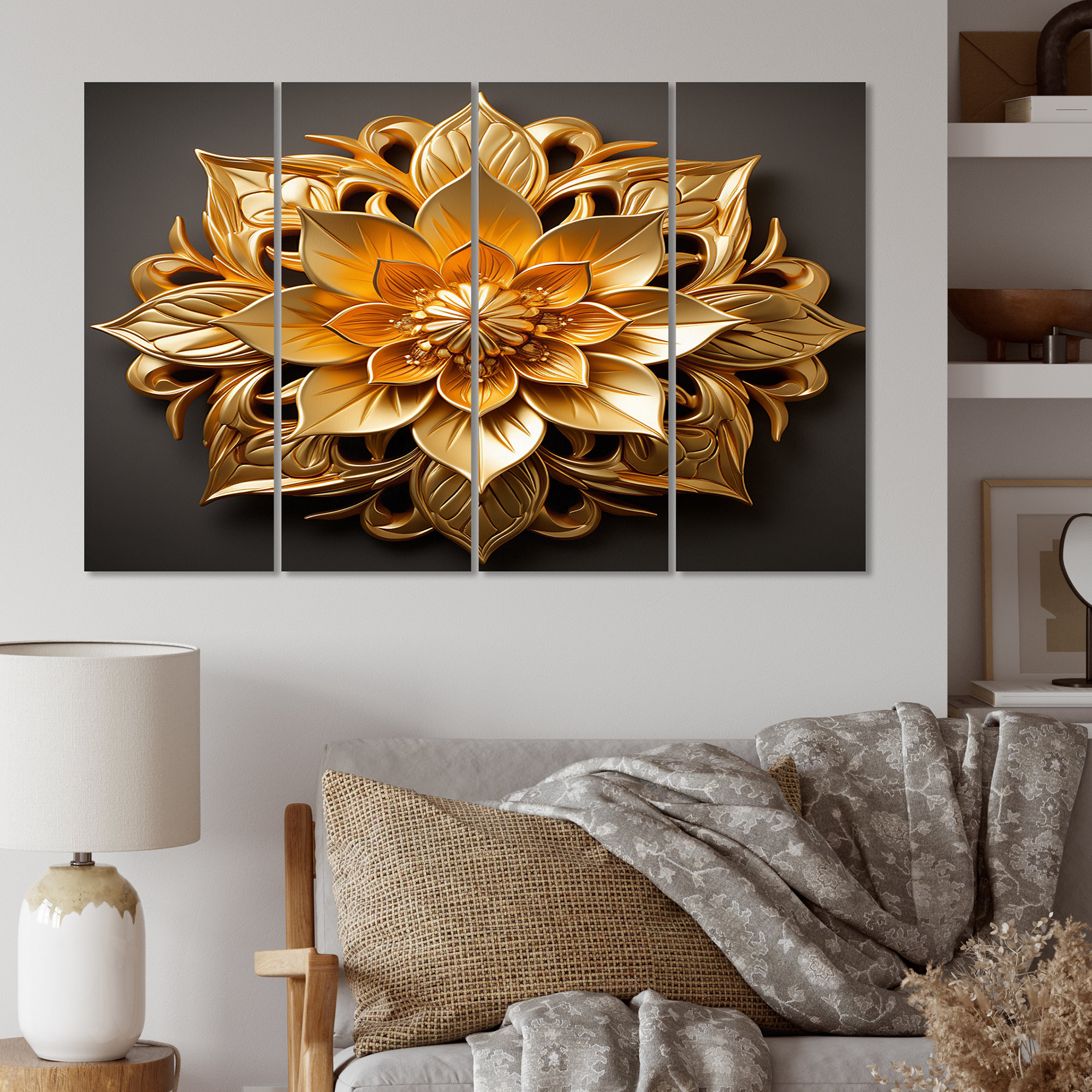 Bungalow Rose Abstract Golden Sunflower Glam Blooming II 4 Pieces | Wayfair