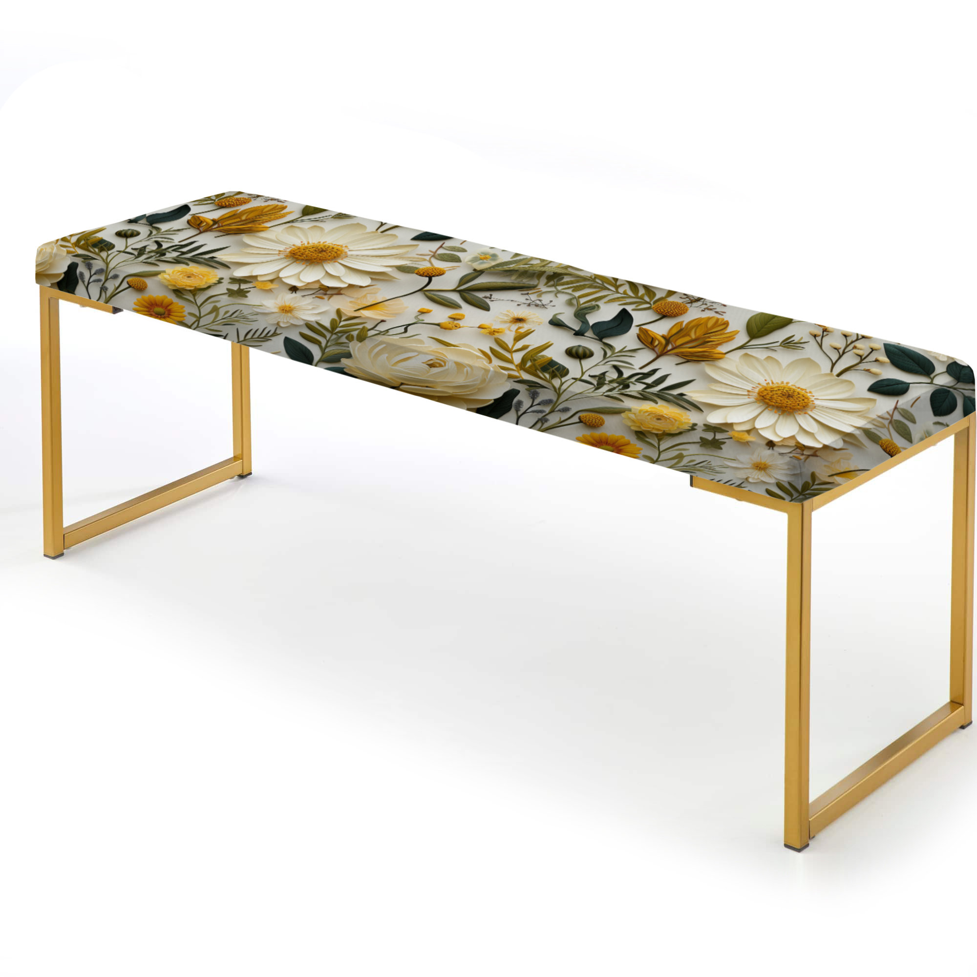 Design Art Earthy Greens Accents - Botanical Upholstered Gold Bench ...