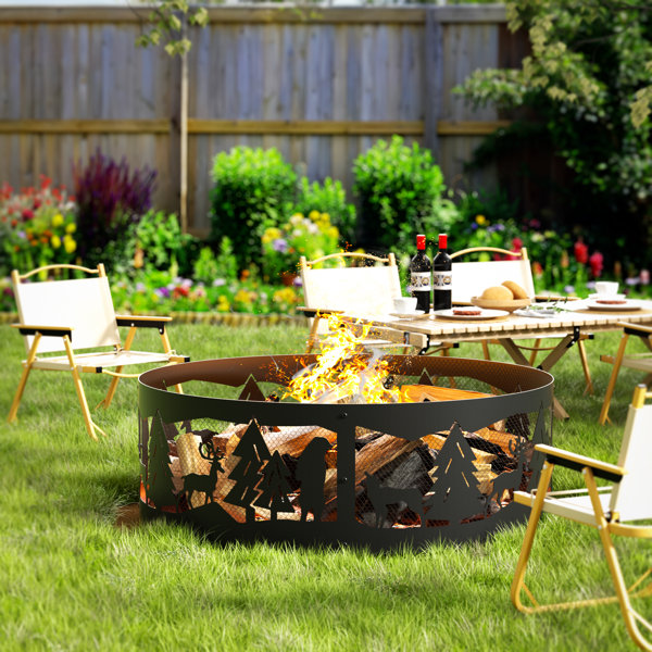 Millwood Pines Macauley 14'' H x 42'' W Steel Outdoor Fire Ring, Wood ...