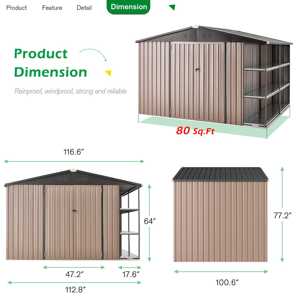 AECOJOY 10 Ft x 8Ft Steel Storage Shed With Shelves & Utility Rack ...