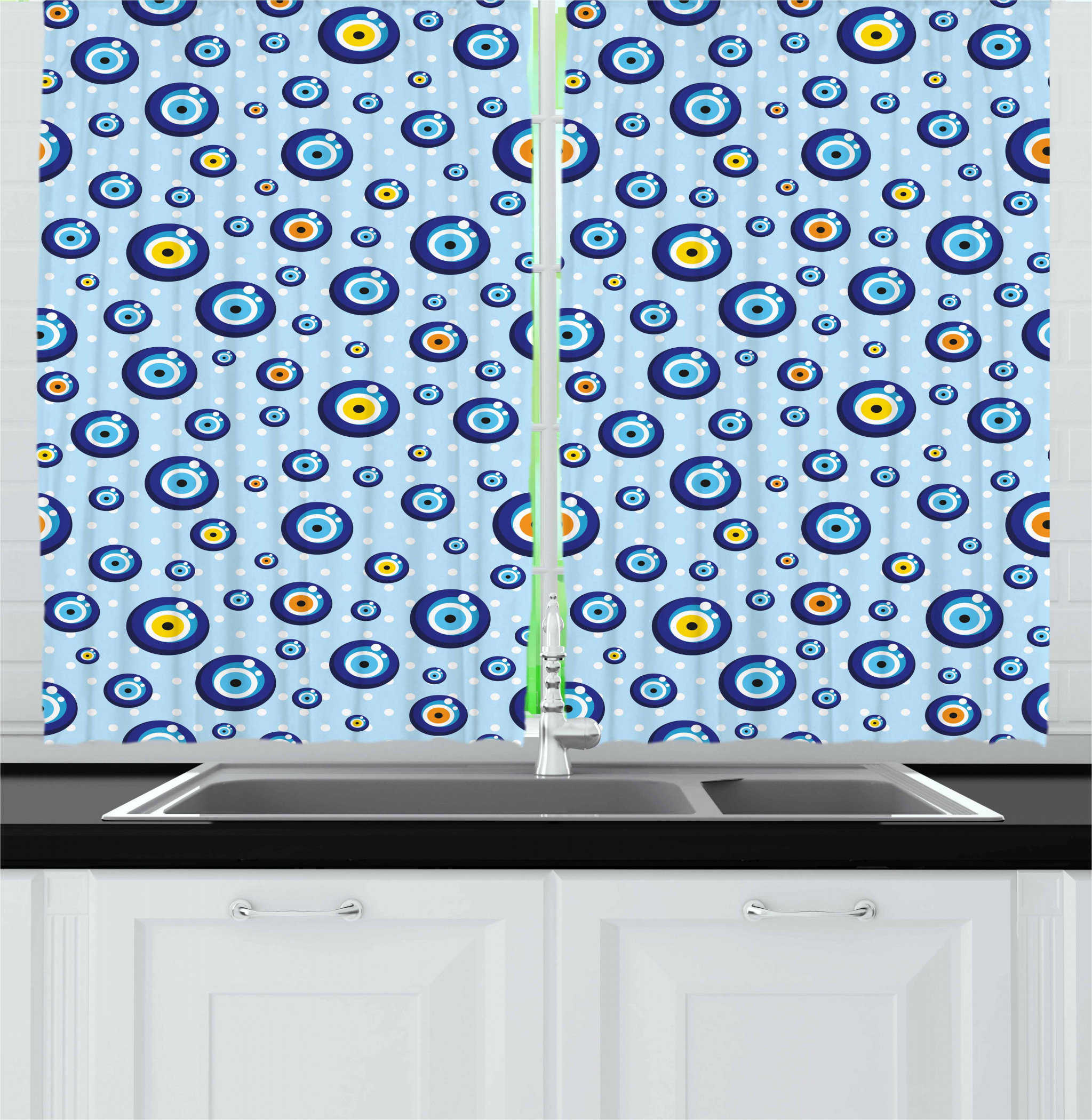 Ambesonne Evil Eye Kitchen Curtain | Wayfair