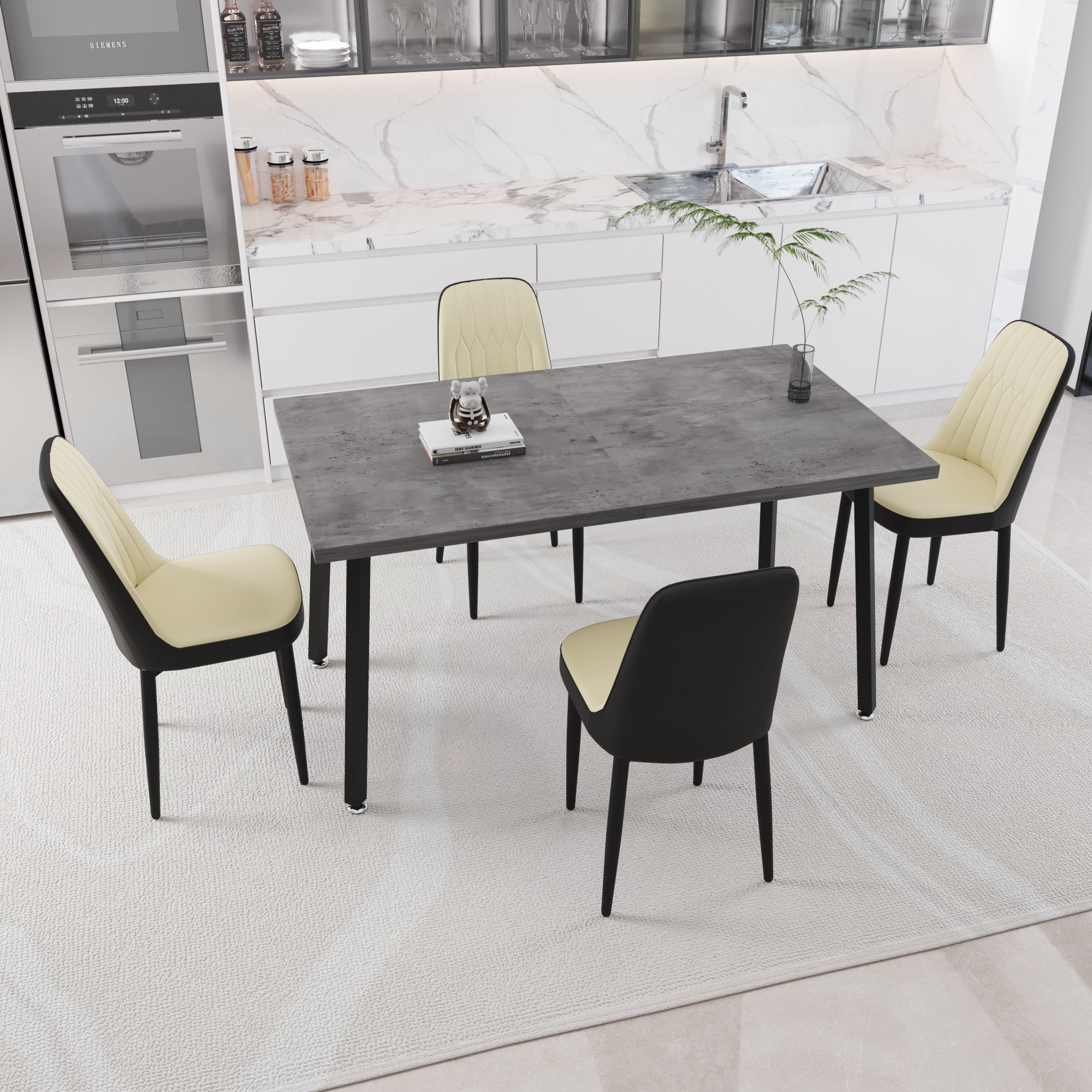 George Oliver Modern Dining Table Set with Extendable Table and PU ...
