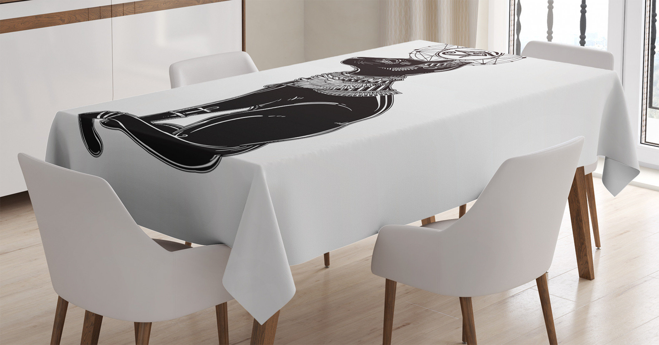 East Urban Home Occult Legendary Mystical Egyptian Cat Tablecloth | Wayfair