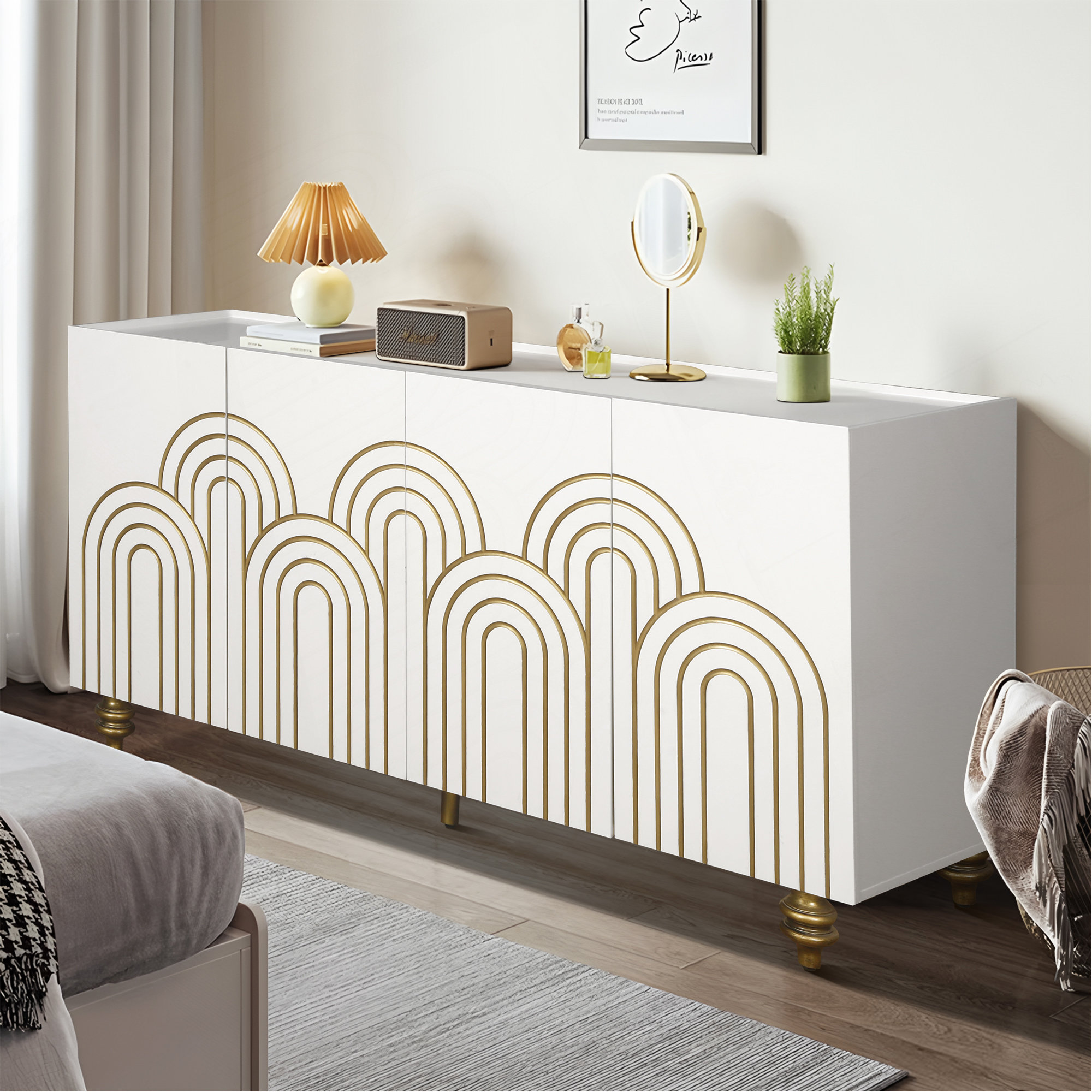 George Oliver Modern Fluted Sideboard Buffet With Storage, Curve ...