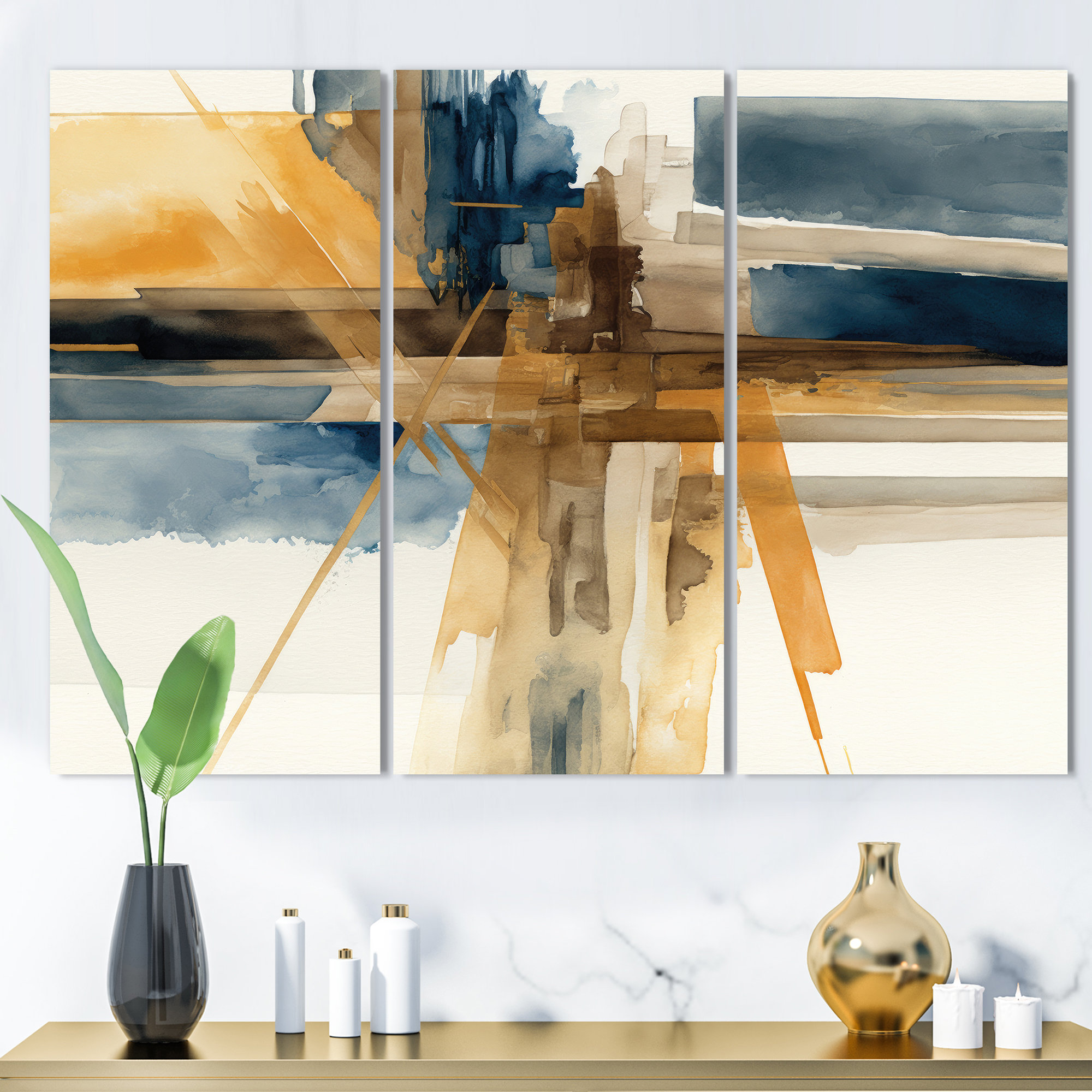 Design Art Modern Watercolor Abstract I - Modern Canvas Wall Art Set ...