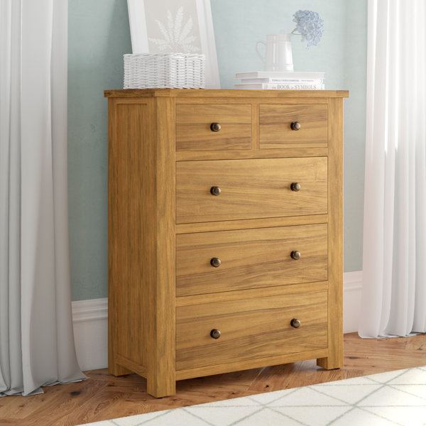 August Grove Basildon 5 Drawer 80cm W Solid Wood Chest & Reviews ...