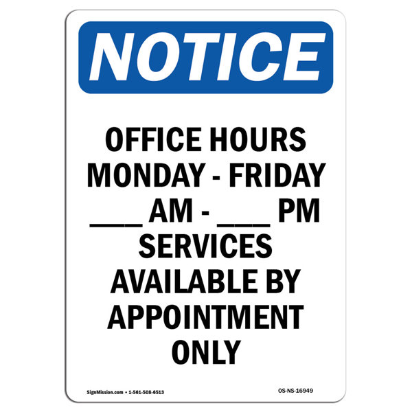 SignMission Office Hours Monday to Friday Sign | Wayfair