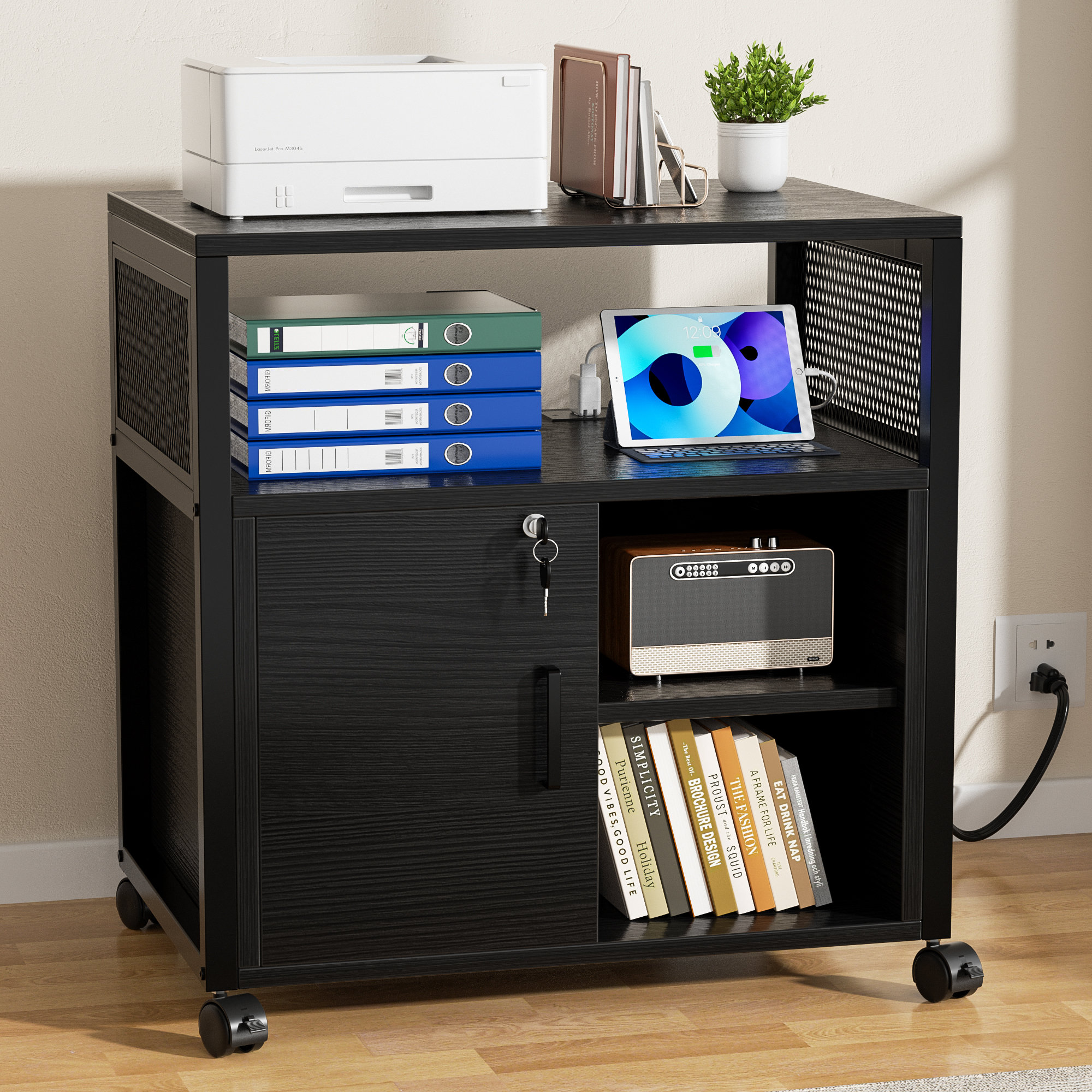 Inbox Zero Filing Cabinet with Lock and USB Charging Port, Modern ...
