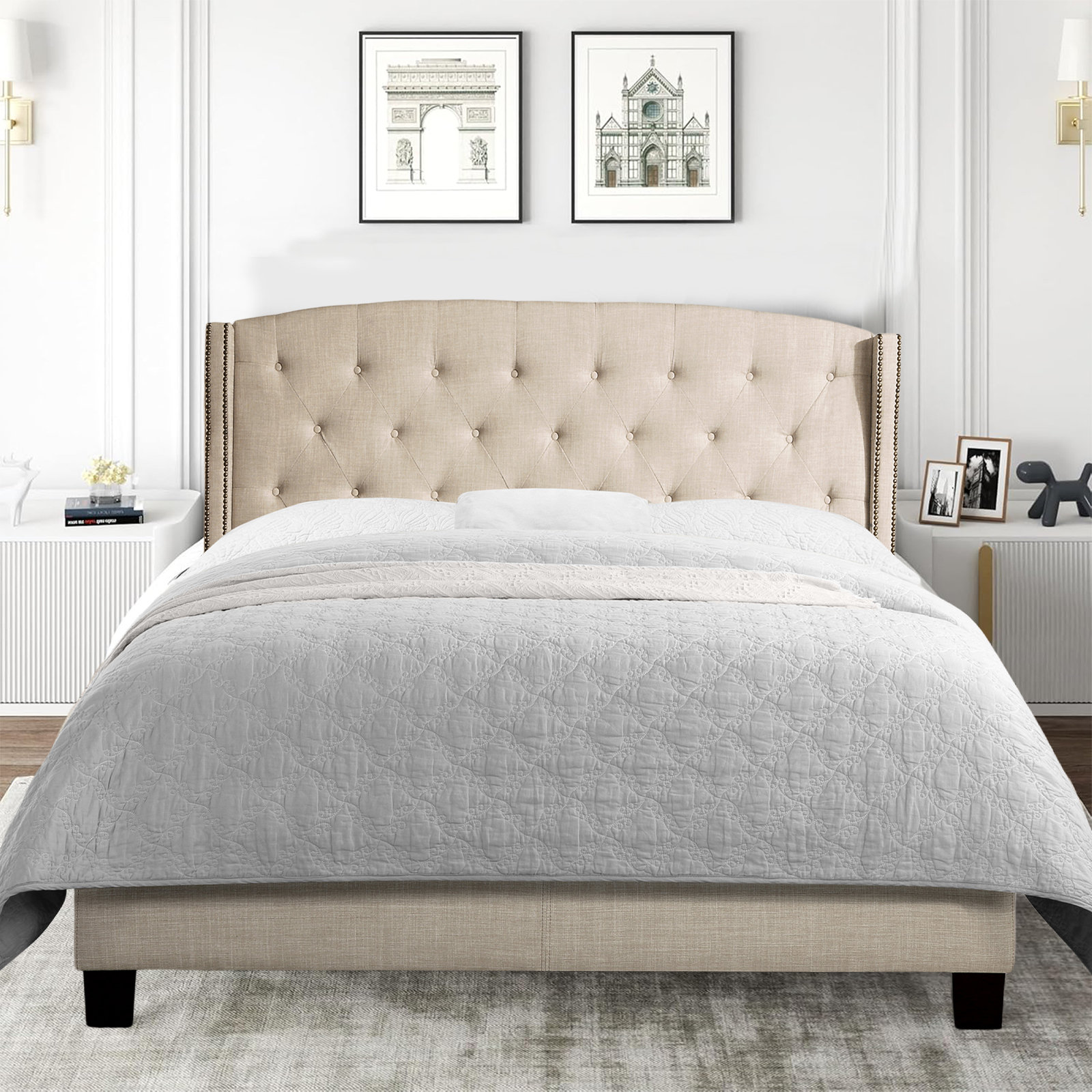 Winston Porter Upholstered Bed Frame - Luxurious Headboard, Elegant Platform Design, Ideal for ...