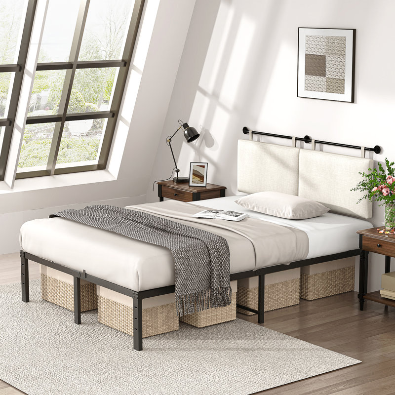 17 Stories Stark 14.2'' Heavy Steel Bed Frame with Anti-Slip Baffles ...