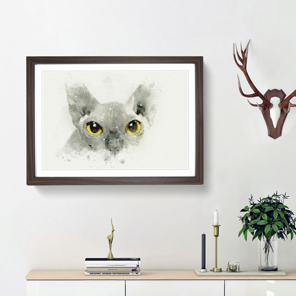 East Urban Home Sphynx Cat with Amber Eyes in Abstract - Picture Frame ...