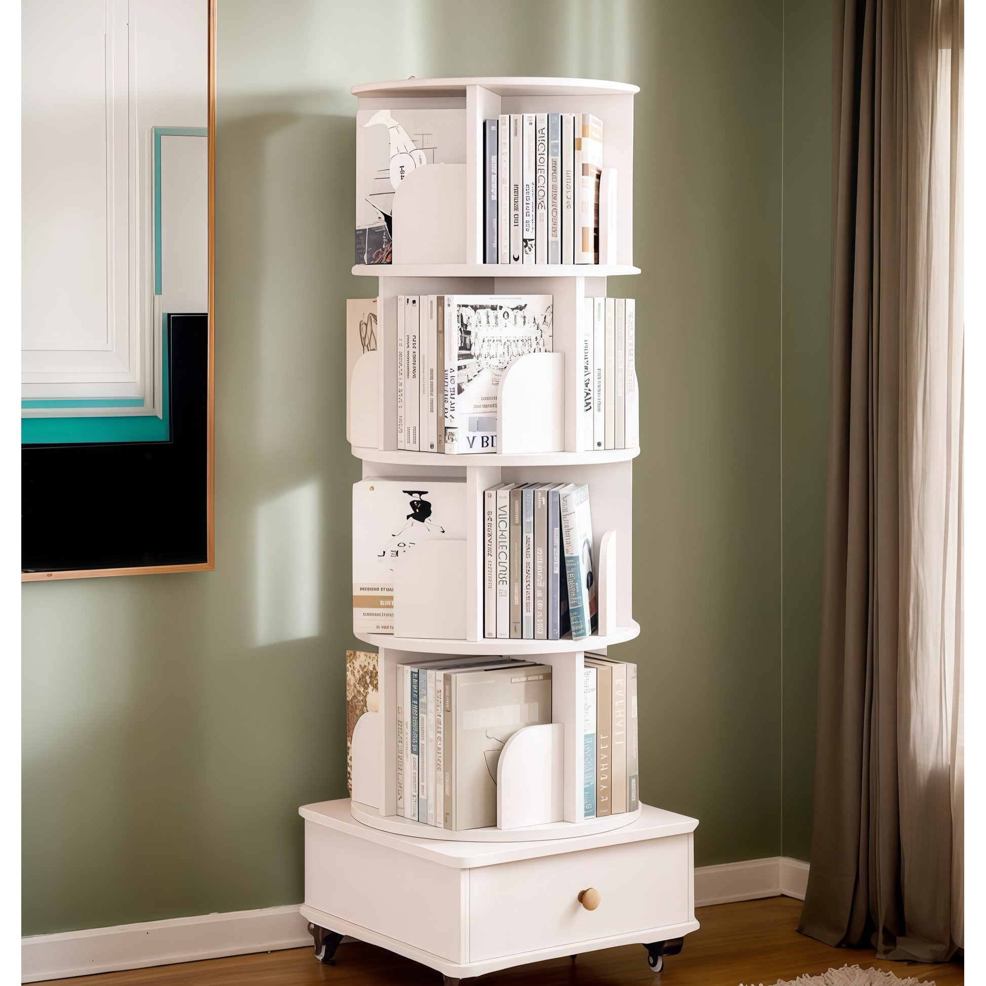 Wovilo White Floor Standing 360 Degree Rotating 5 Tier Wood Narrow ...
