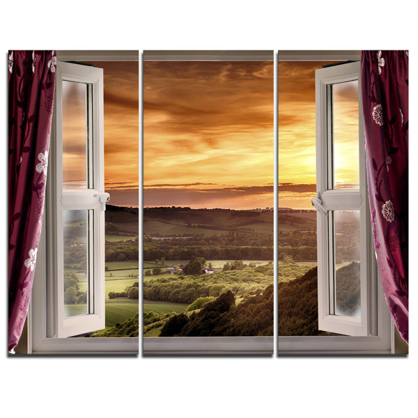 Design Art Open Window to Rural Landscape - 3 Piece Graphic Art on ...
