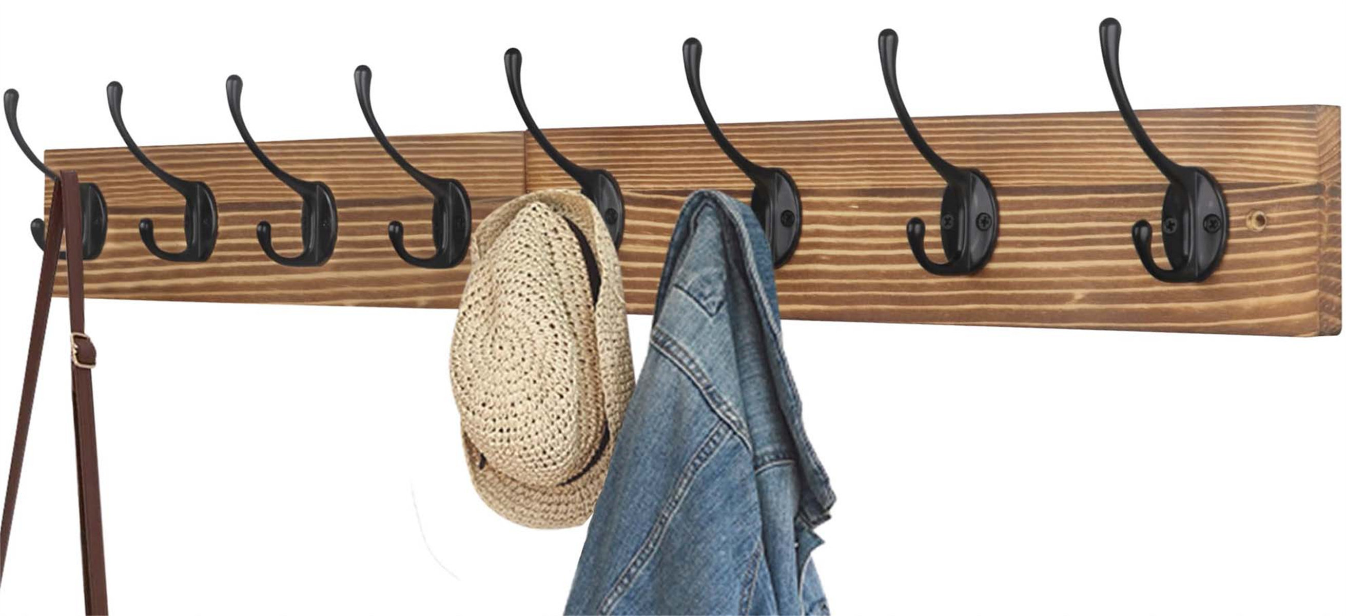 Millwood Pines Entryway Wall Mounted Coat Rack With 8 Rustic Tri-Hooks ...