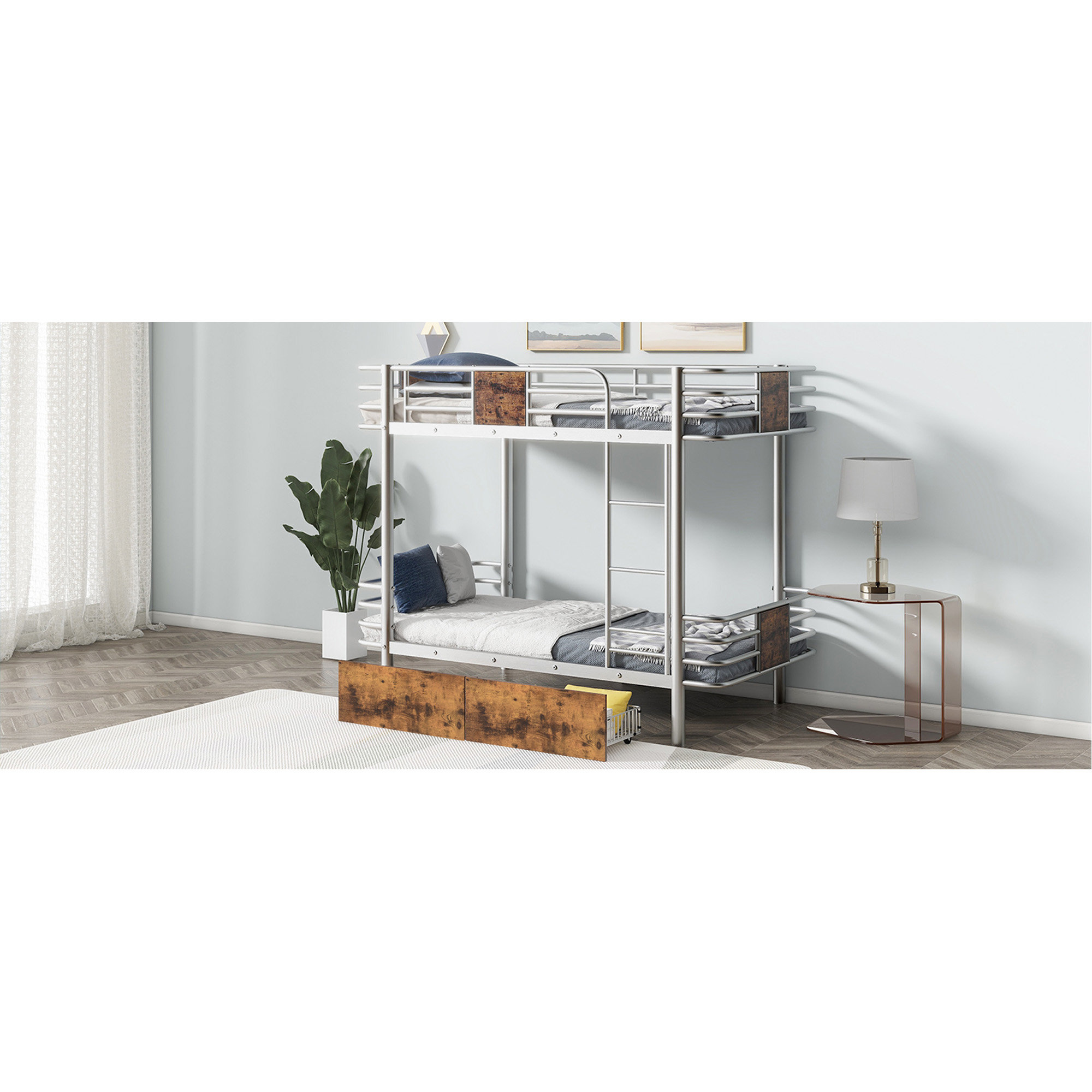 Mason & Marbles Twin XL Over Twin XL Metal Bunk Bed With MDF Board ...