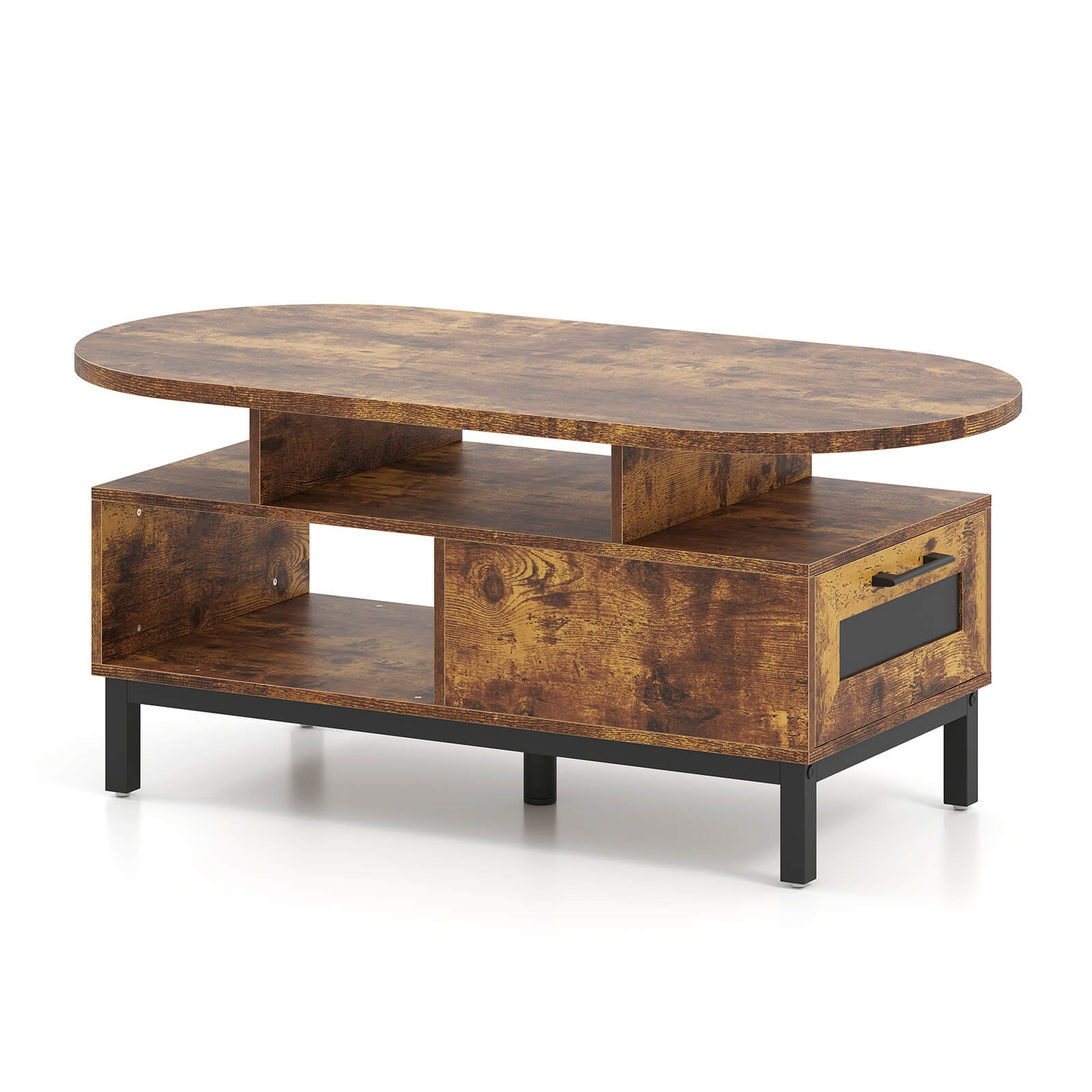 Ebern Designs 47” Oval Top Coffee Table with 4 Open Compartments ...