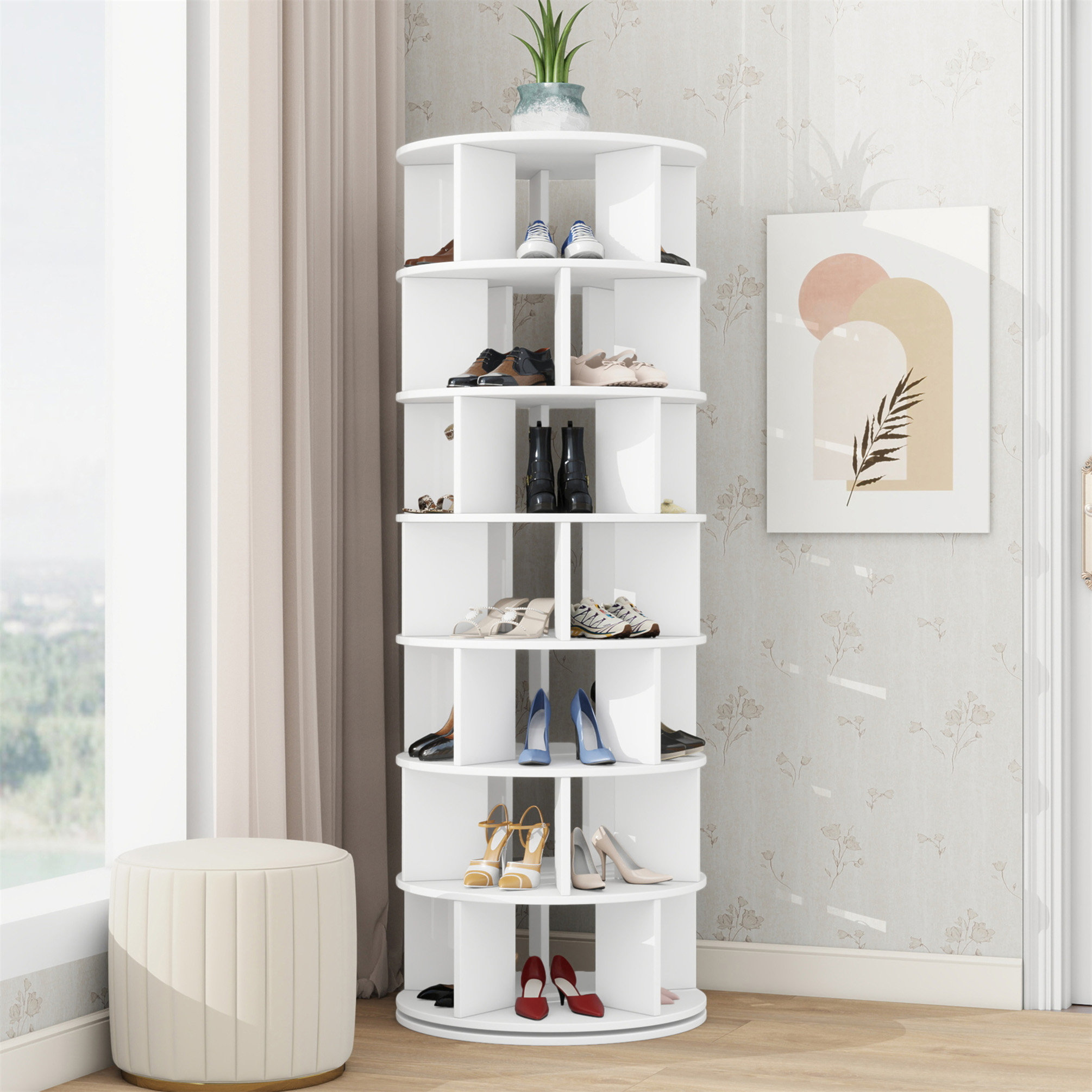 Latitude Run® F23.6'' Rotating Shoe Rack Tower, 7-Tier Spinning Shoe ...