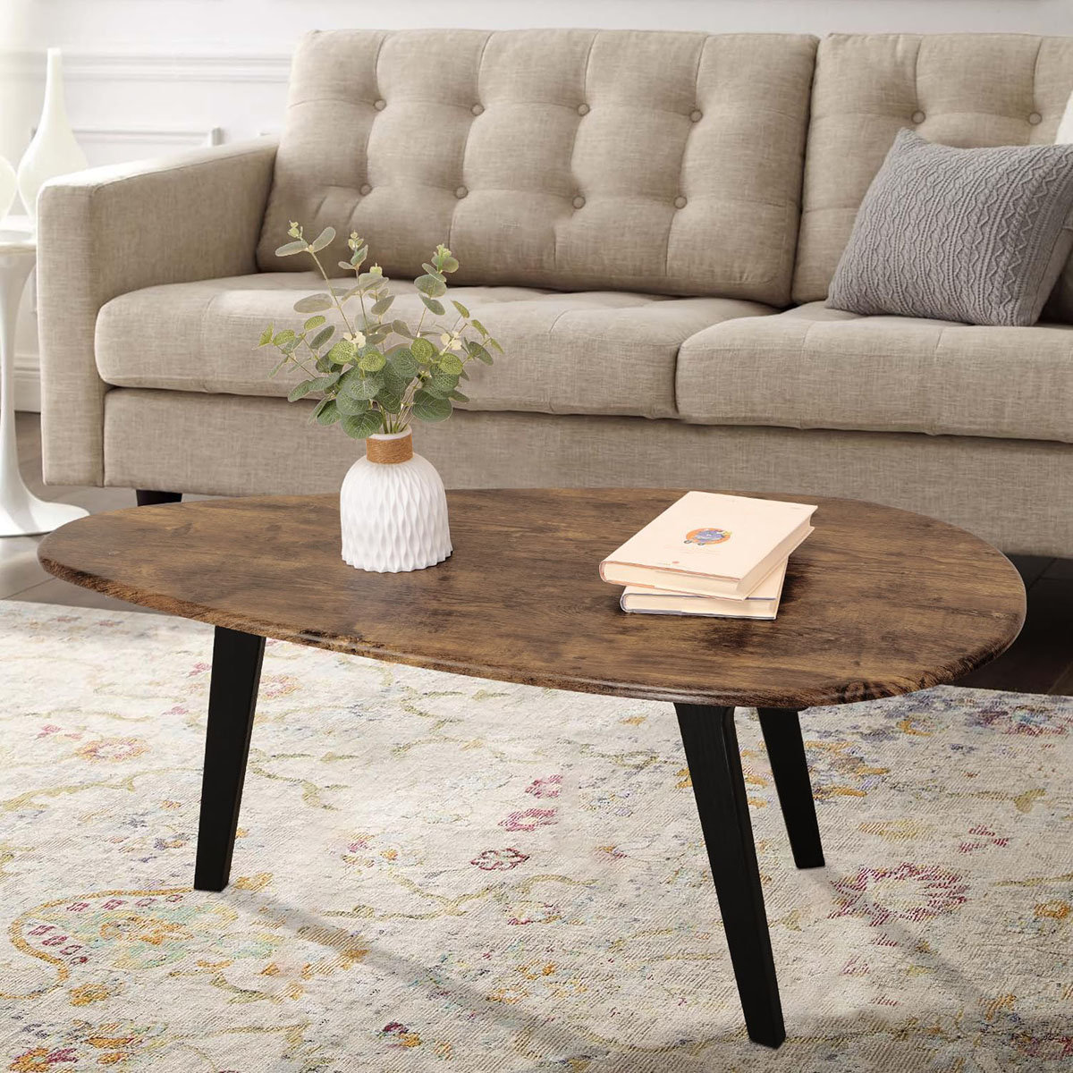 ABESNA Coffee Table Modern Oval Coffee Tables Retro Center Table For ...