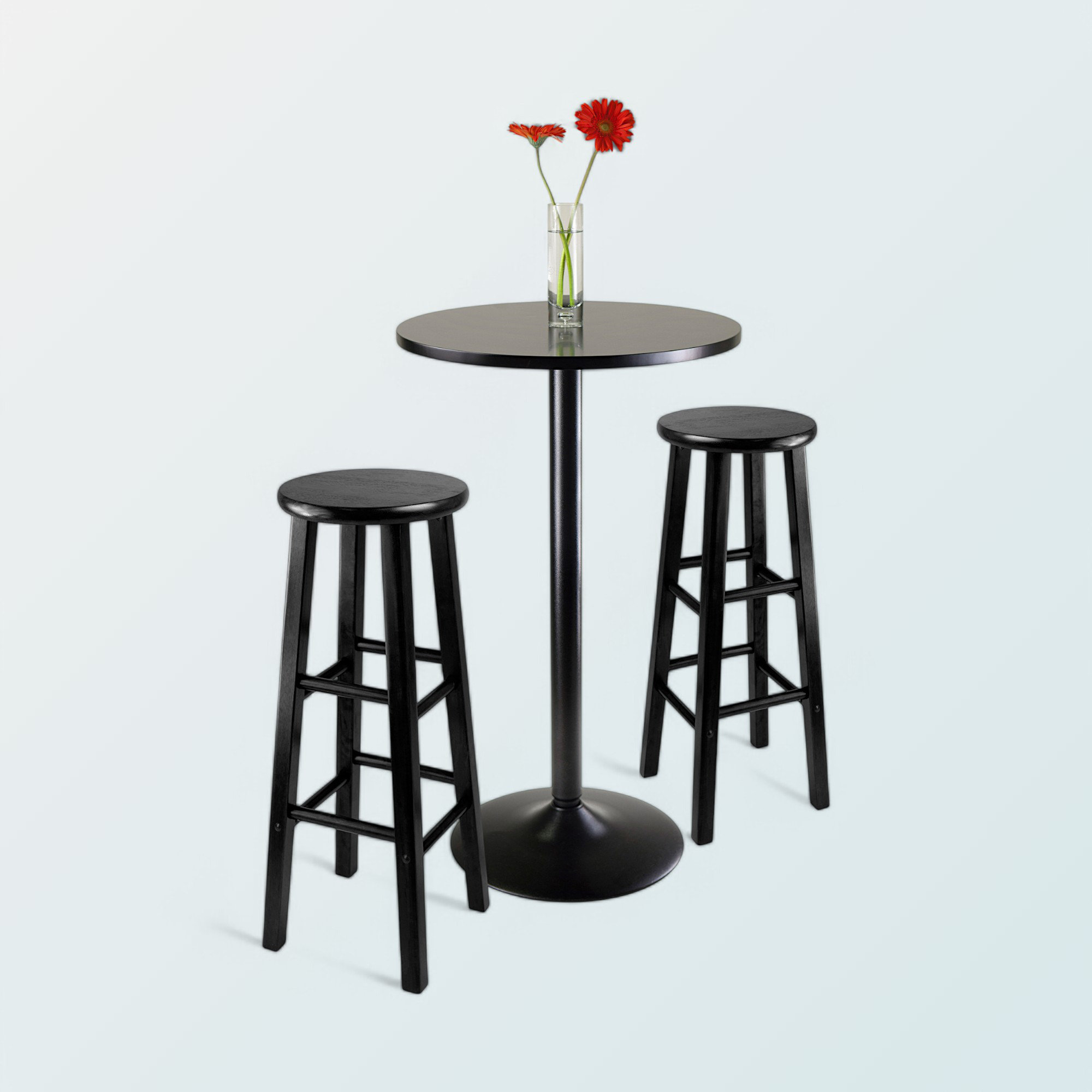 Wrought Studio™ Helen Black Finish 3-Piece Round Pub Table and Round ...